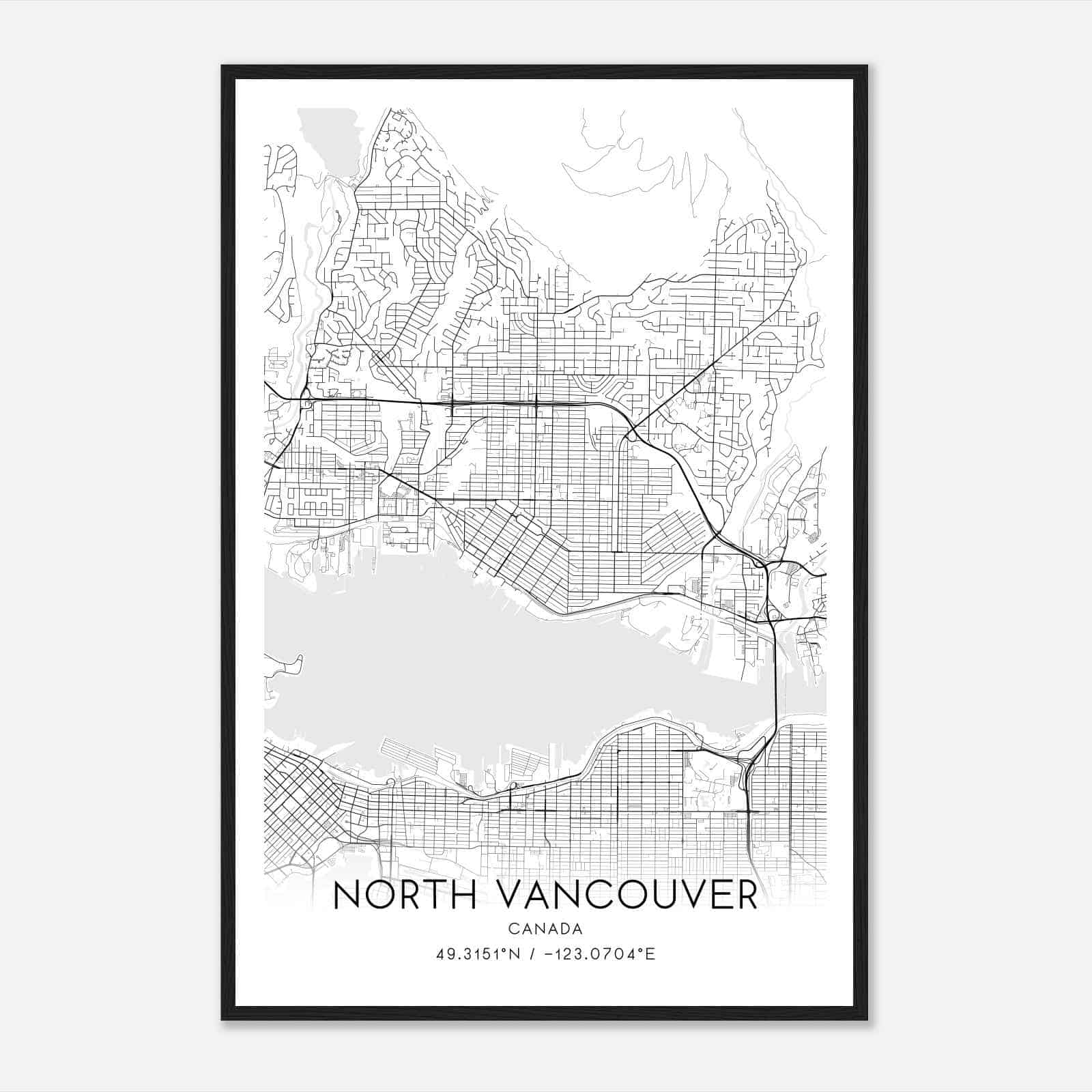 North Vancouver Canada Map Poster, Modern Home Decor Wall Art Print ...