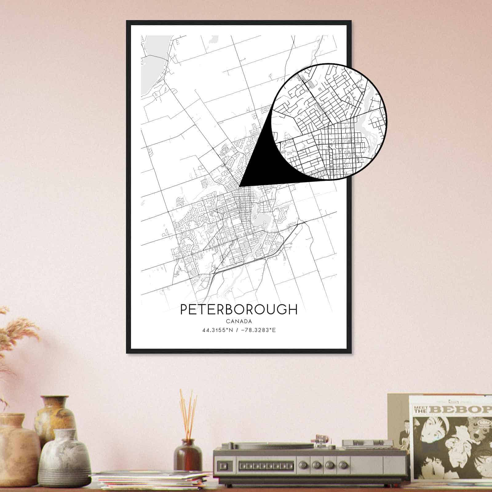 Peterborough Canada Map Poster, Modern Home Decor Wall Art Print ...