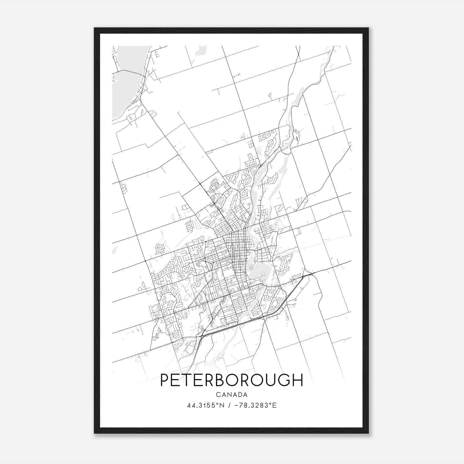 Peterborough Canada Map Poster, Modern Home Decor Wall Art Print ...