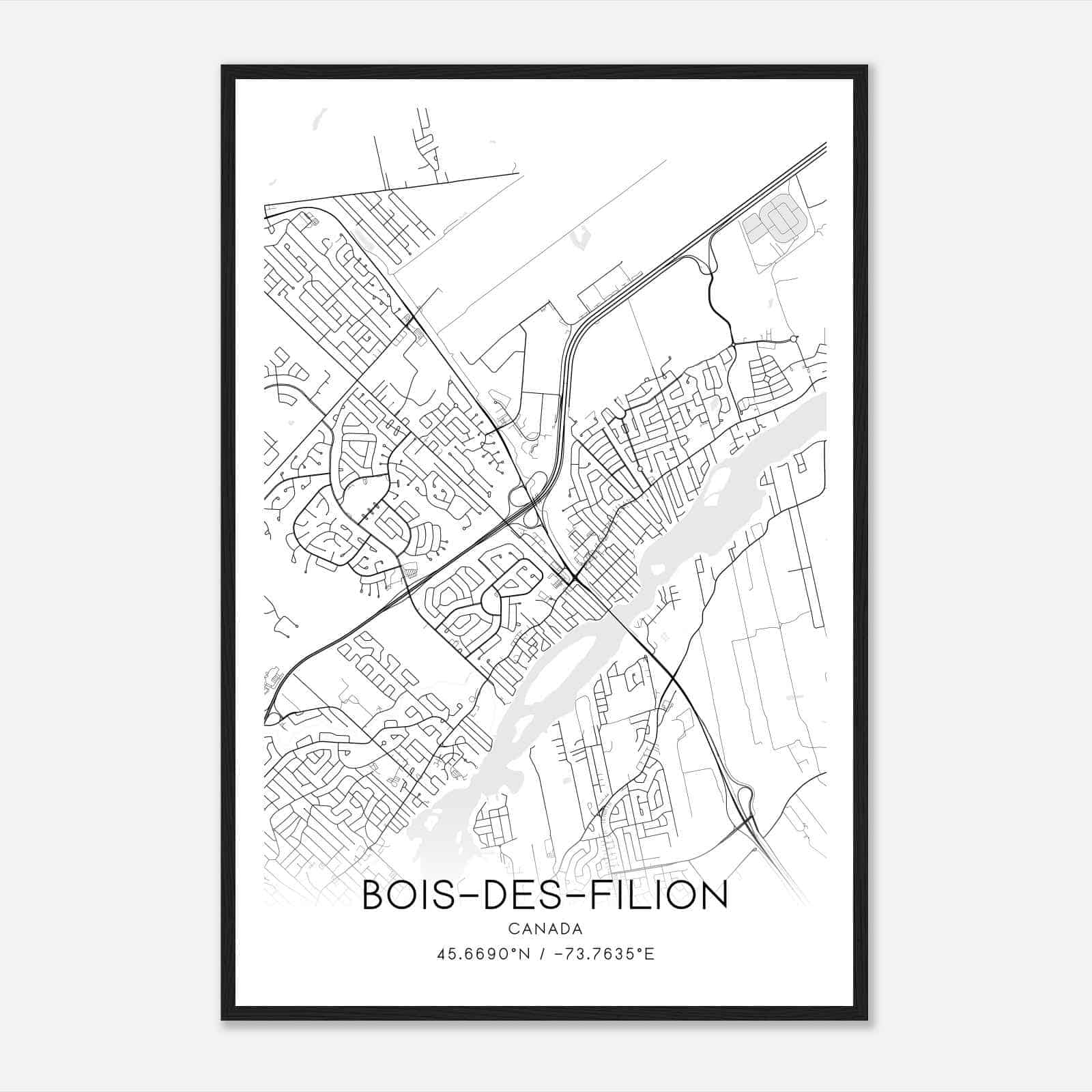 Bois-des-Filion Canada Map Poster, Modern Home Decor Wall Art Print ...
