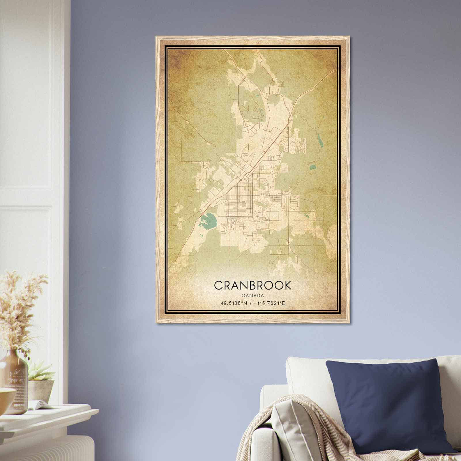 Vintage Cranbrook Canada Map Poster, Cranbrook City Road Wall Art Print ...