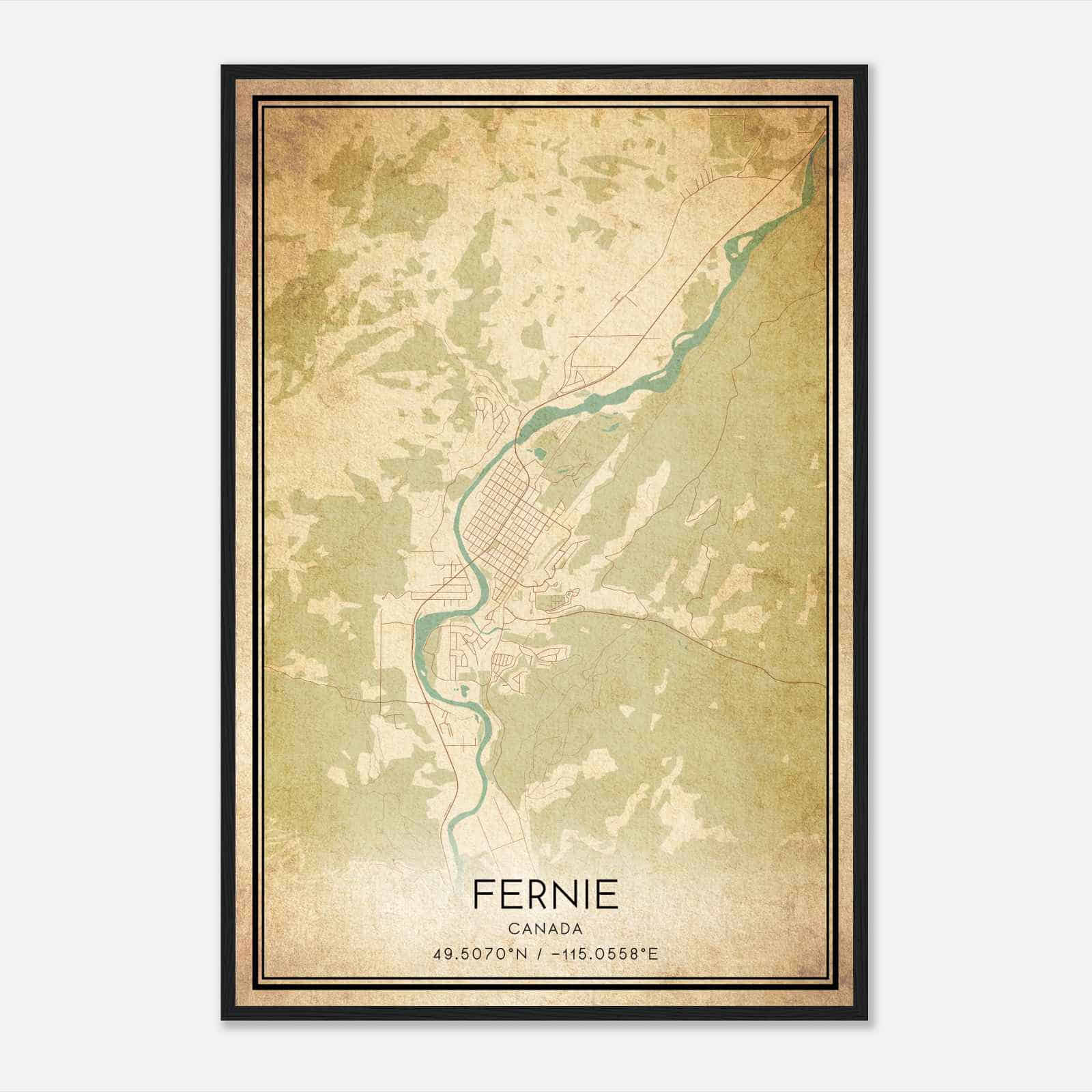 Vintage Fernie Canada Map Poster, Fernie City Road Wall Art Print ...