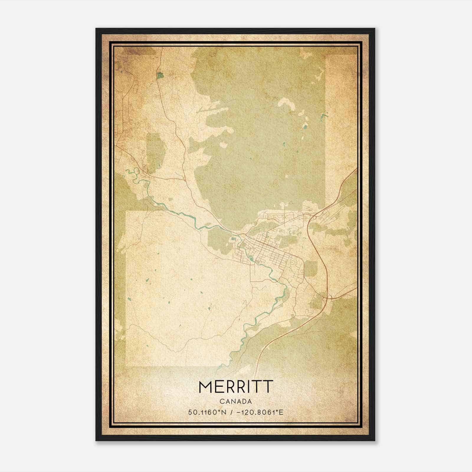 Vintage Merritt Canada Map Poster, Merritt City Road Wall Art Print ...
