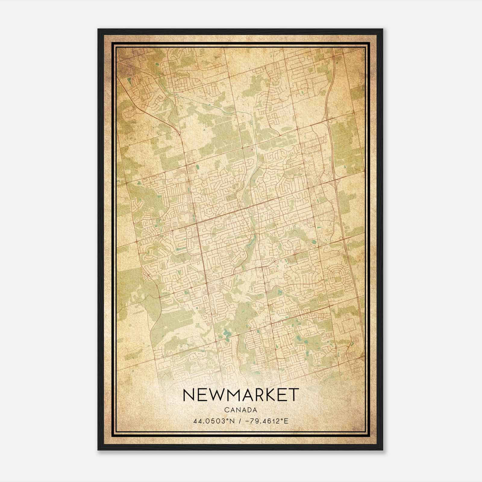 Vintage Newmarket Canada Map Poster, Newmarket City Road Wall Art Print ...