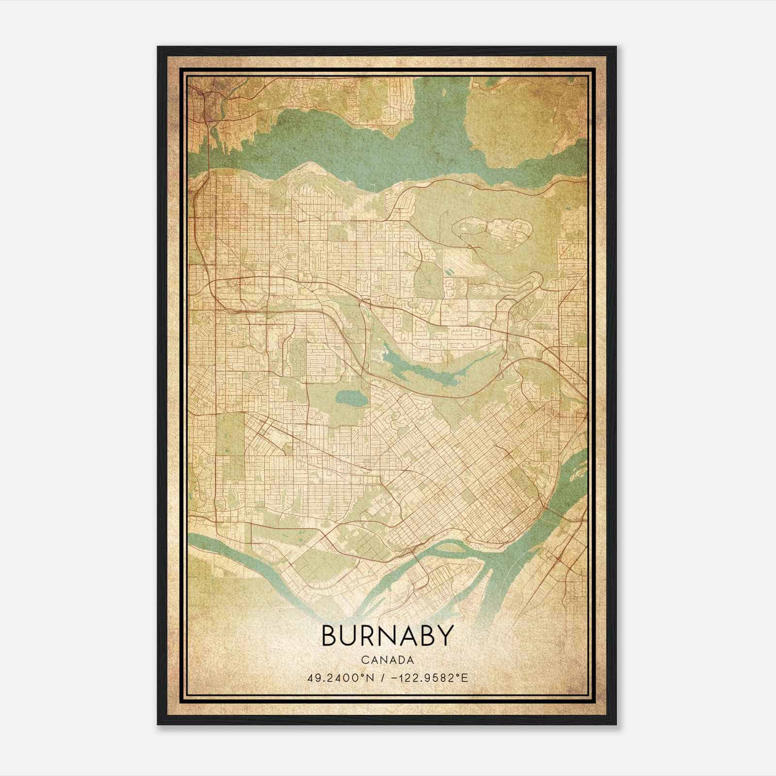 Vintage Burnaby Canada Map Poster, Burnaby City Road Wall Art Print ...