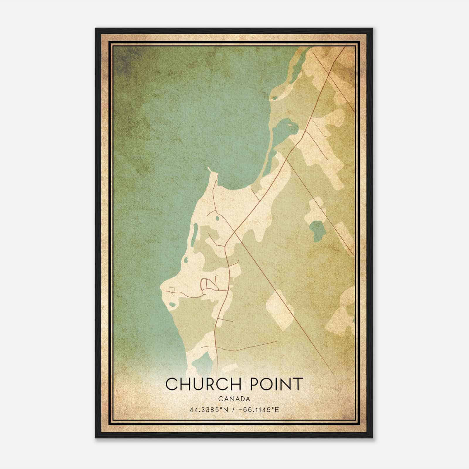 Vintage Church Point Canada Map Poster, Church Point City Road Wall Art ...