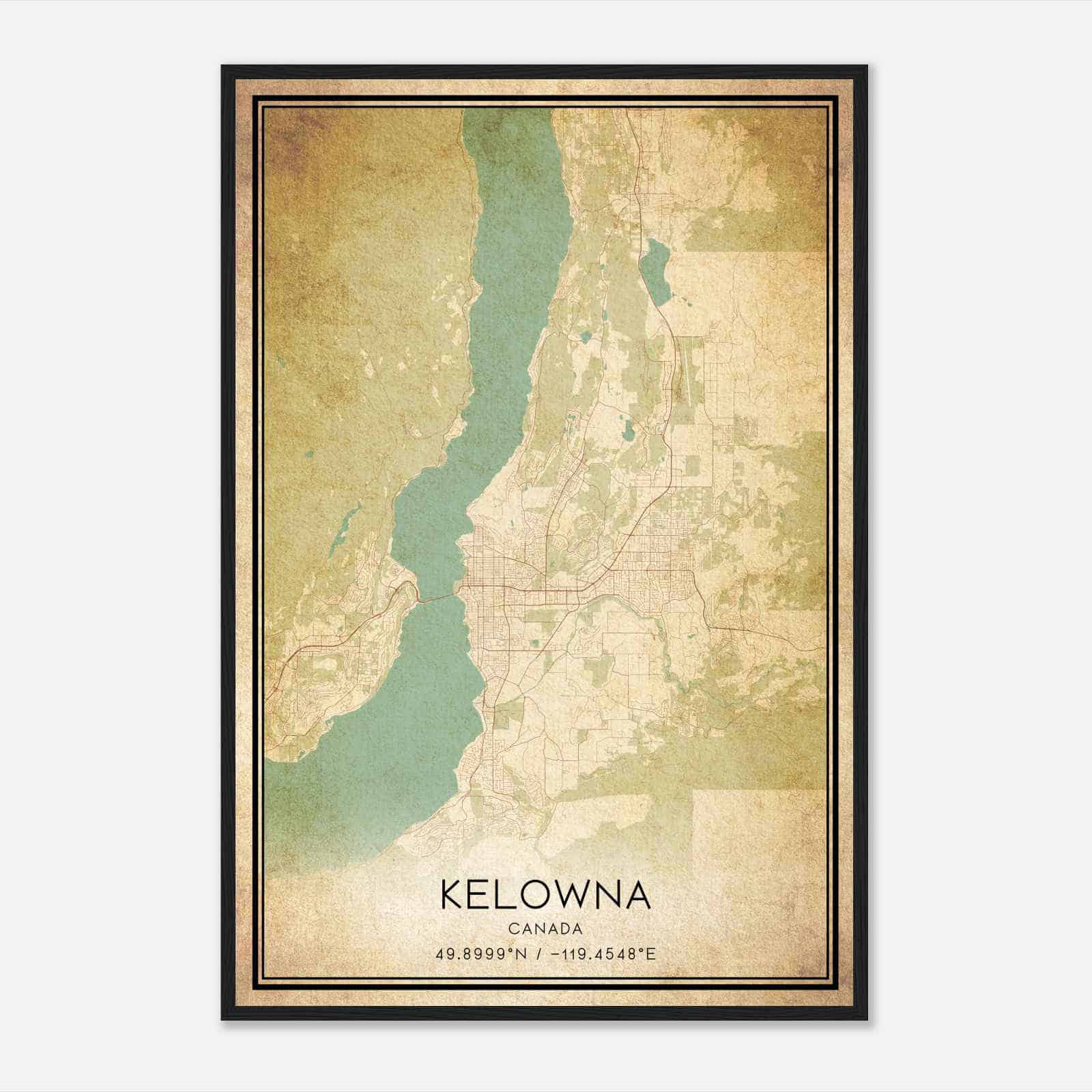 Vintage Kelowna Canada Map Poster, Kelowna City Road Wall Art Print ...