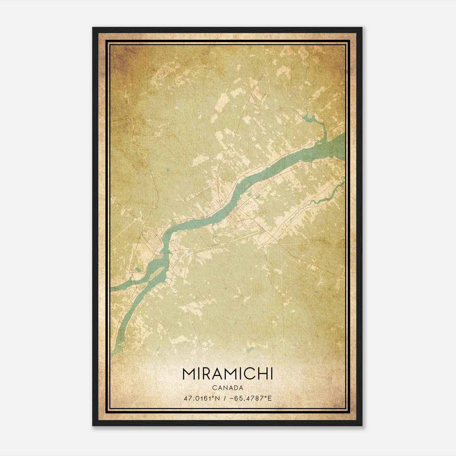 Vintage Miramichi Canada Map Poster, Miramichi City Road Wall Art Print ...