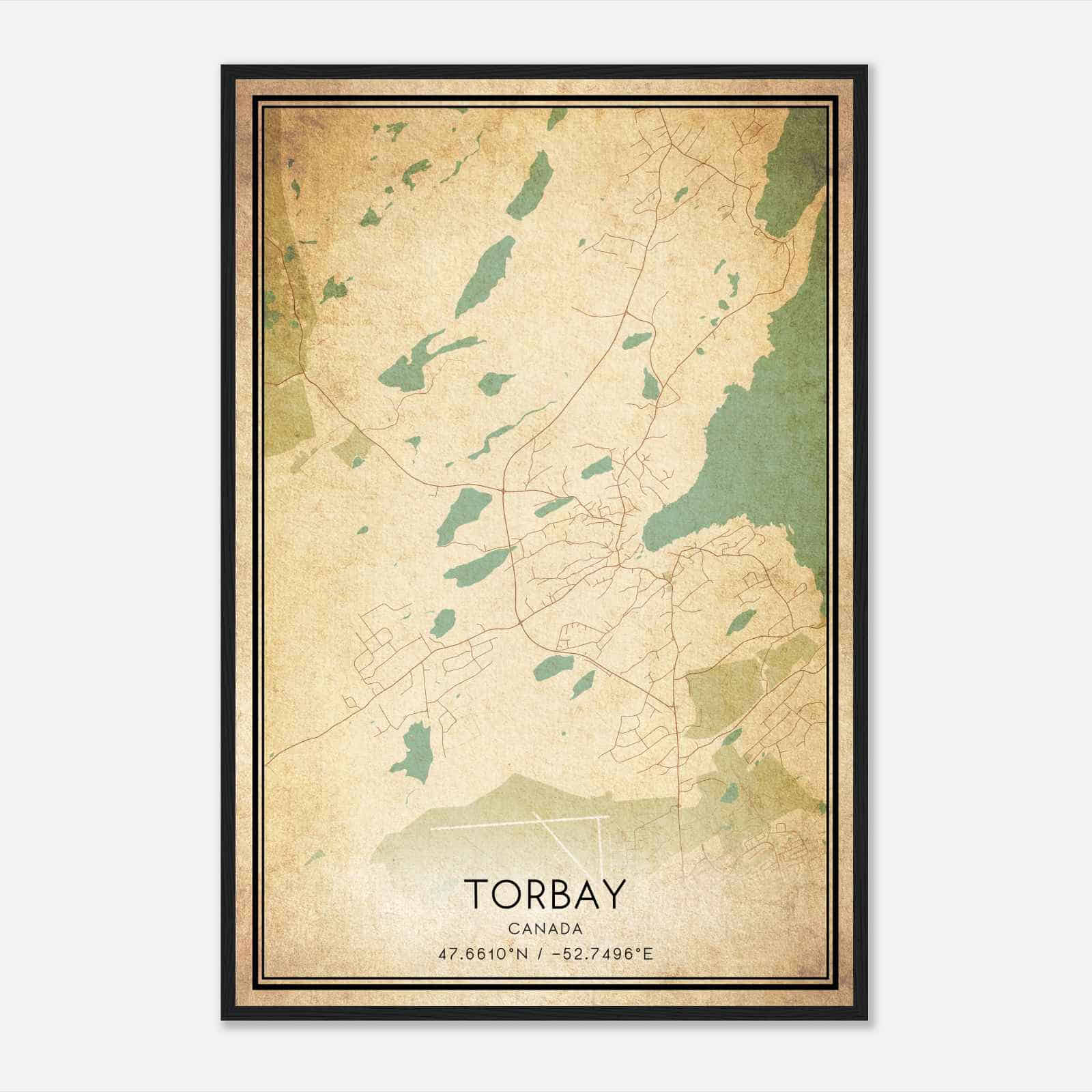 Vintage Torbay Canada Map Poster, Torbay City Road Wall Art Print ...