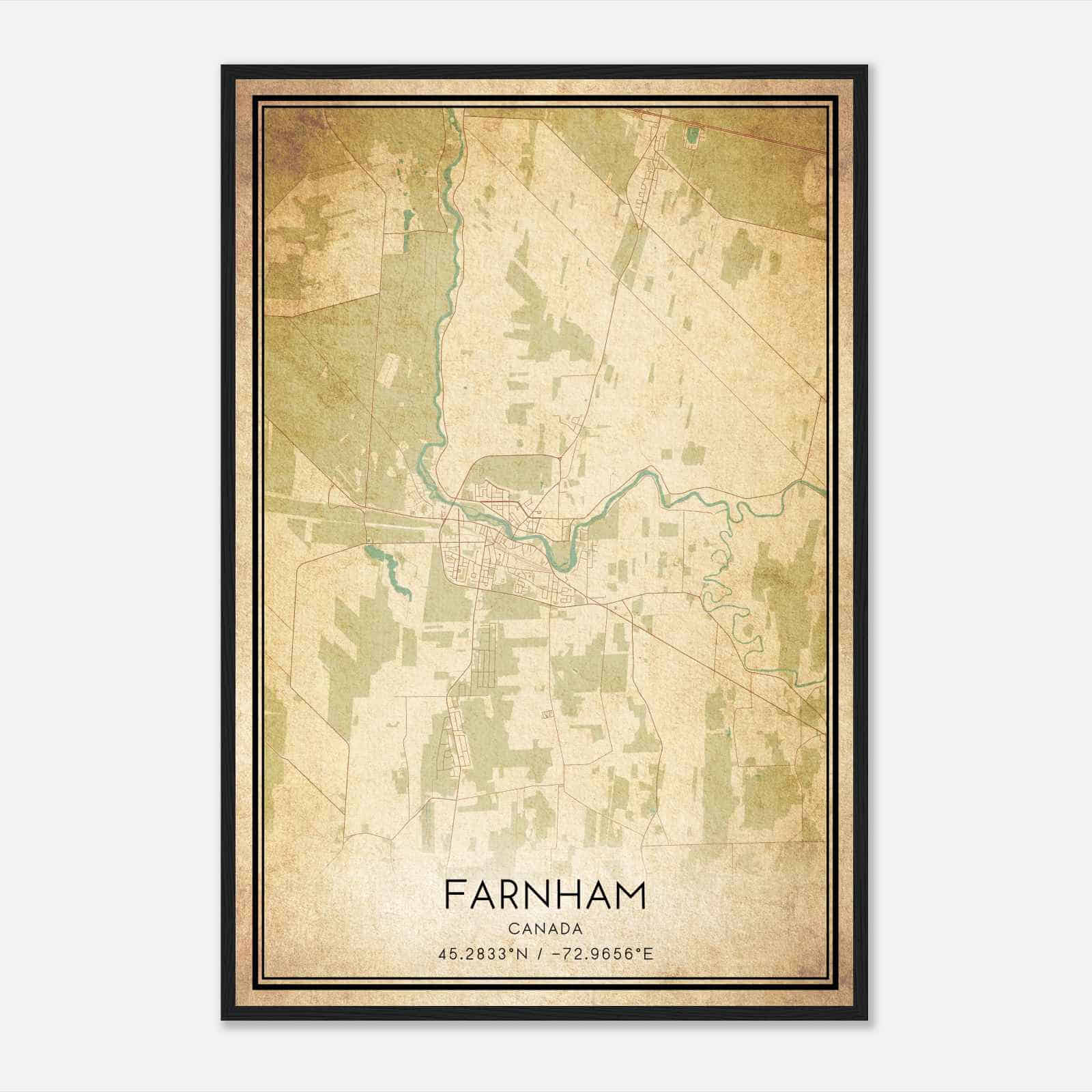 Vintage Farnham Canada Map Poster, Farnham City Road Wall Art Print ...