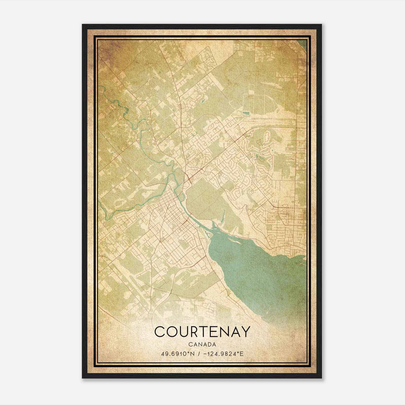 Vintage Courtenay Canada Map Poster, Courtenay City Road Wall Art Print ...