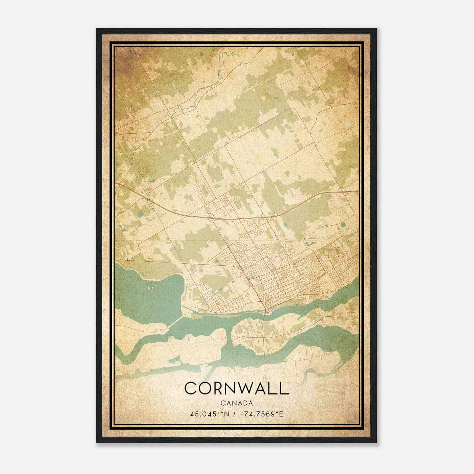 Vintage Cornwall Canada Map Poster, Cornwall City Road Wall Art Print ...