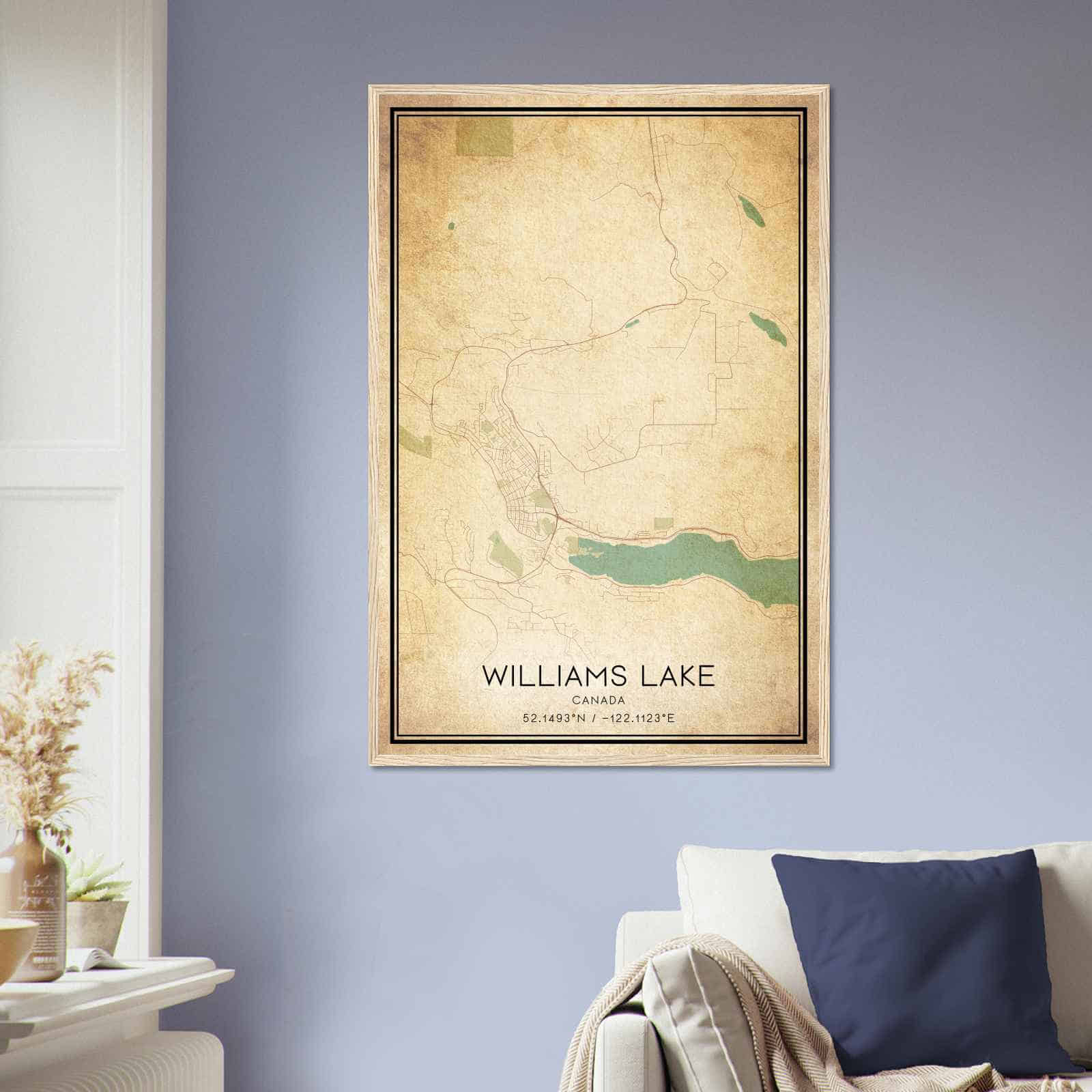 Vintage Williams Lake Canada Map Poster, Williams Lake City Road Wall ...