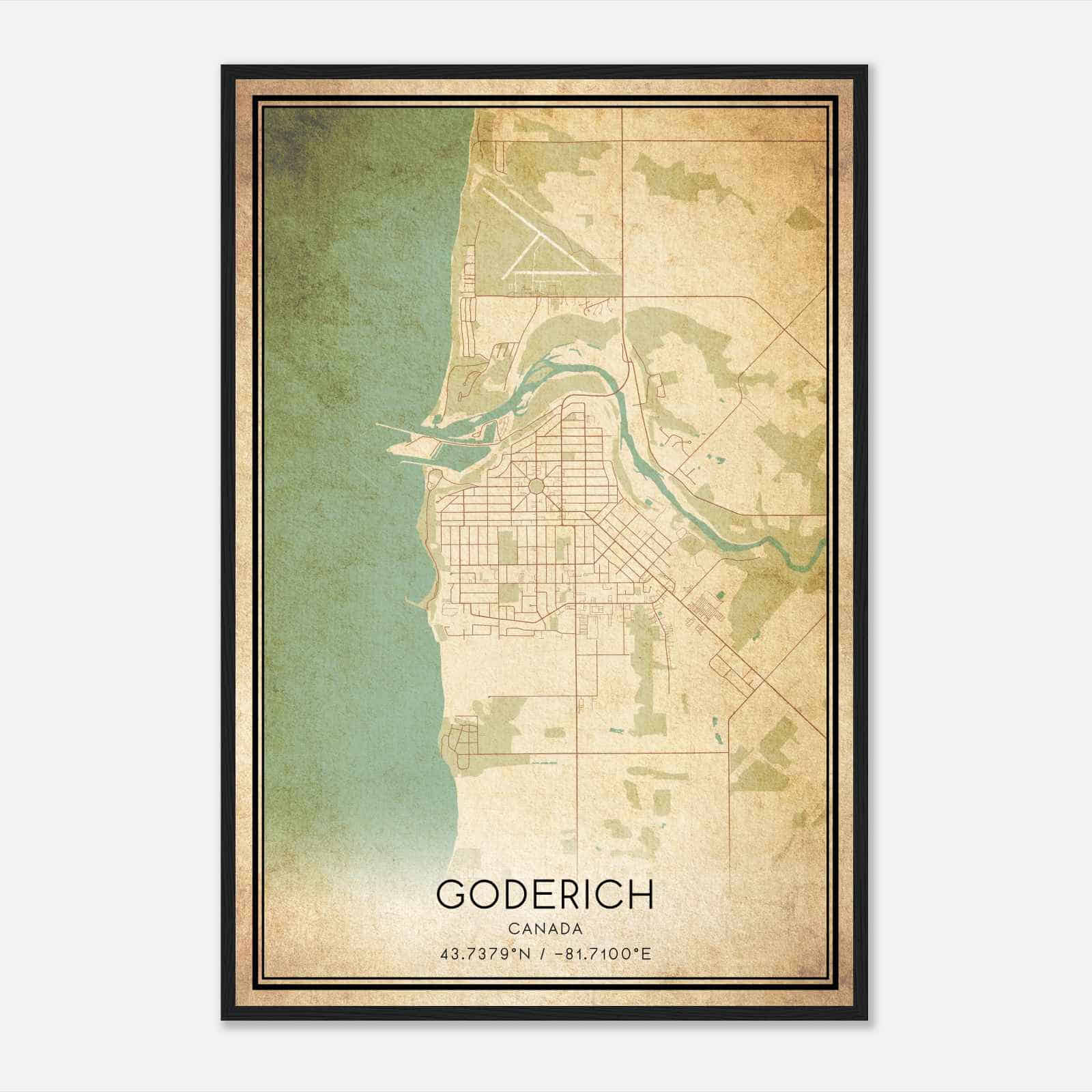 Vintage Goderich Canada Map Poster, Goderich City Road Wall Art Print ...