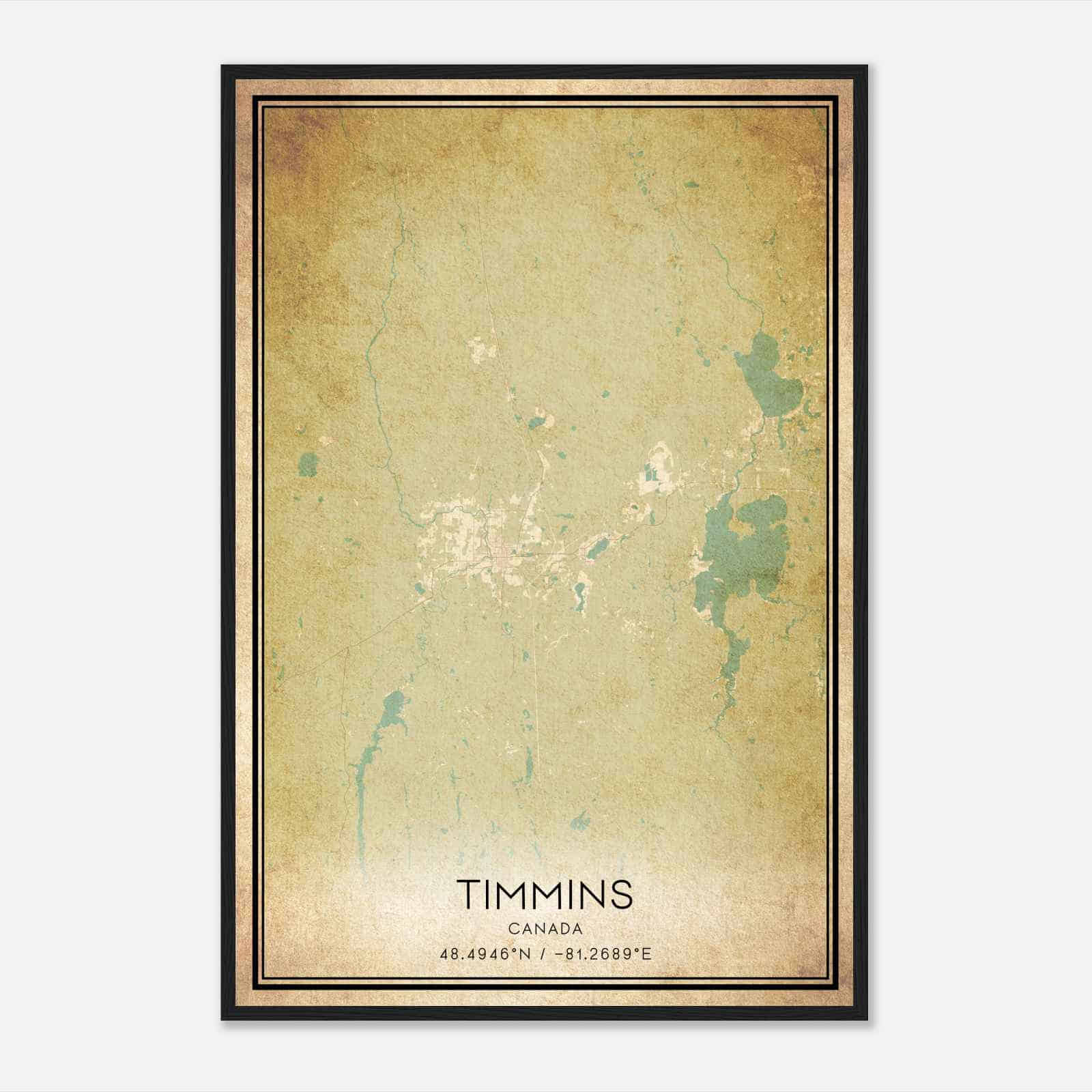 Vintage Timmins Canada Map Poster, Timmins City Road Wall Art Print ...