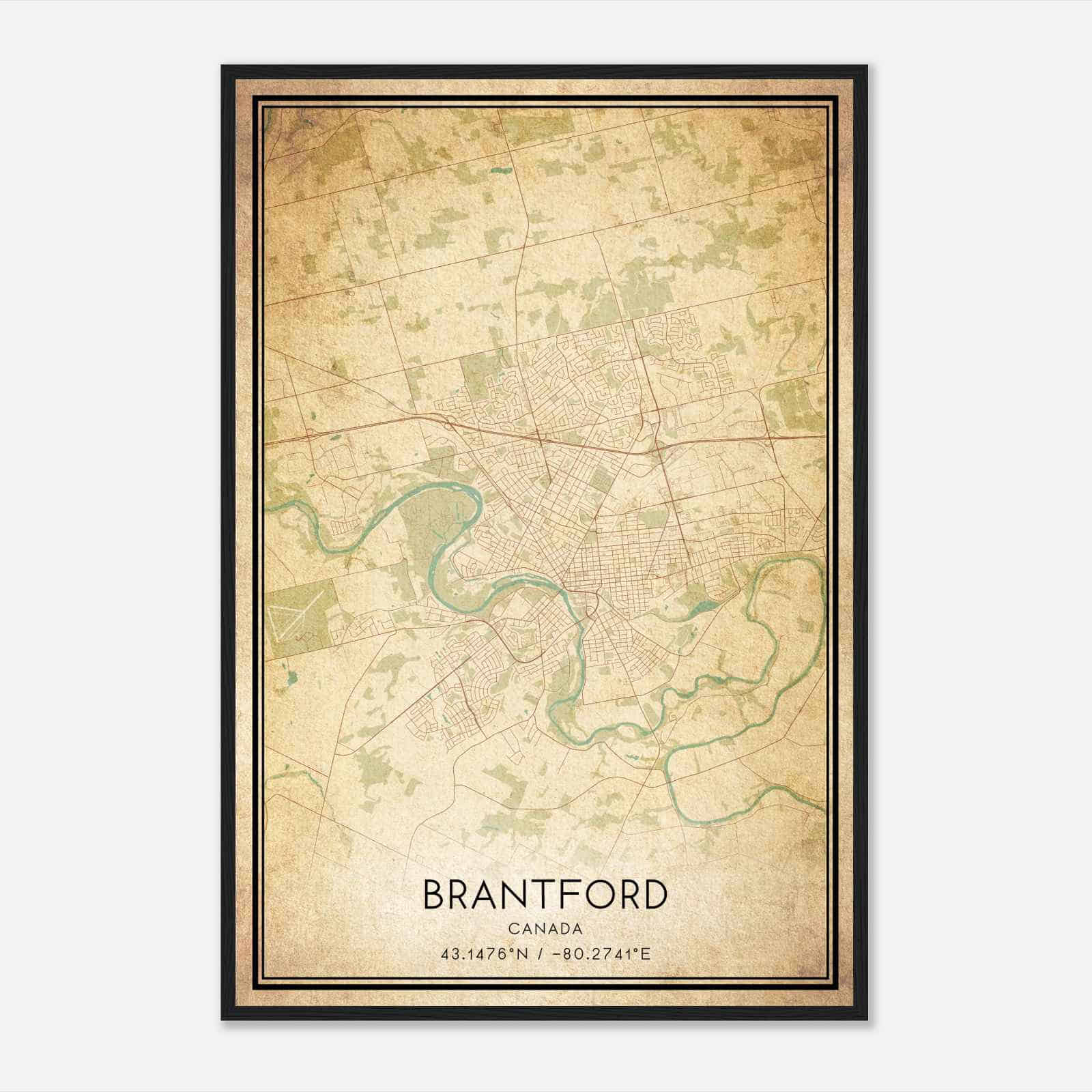 Vintage Brantford Canada Map Poster, Brantford City Road Wall Art Print ...