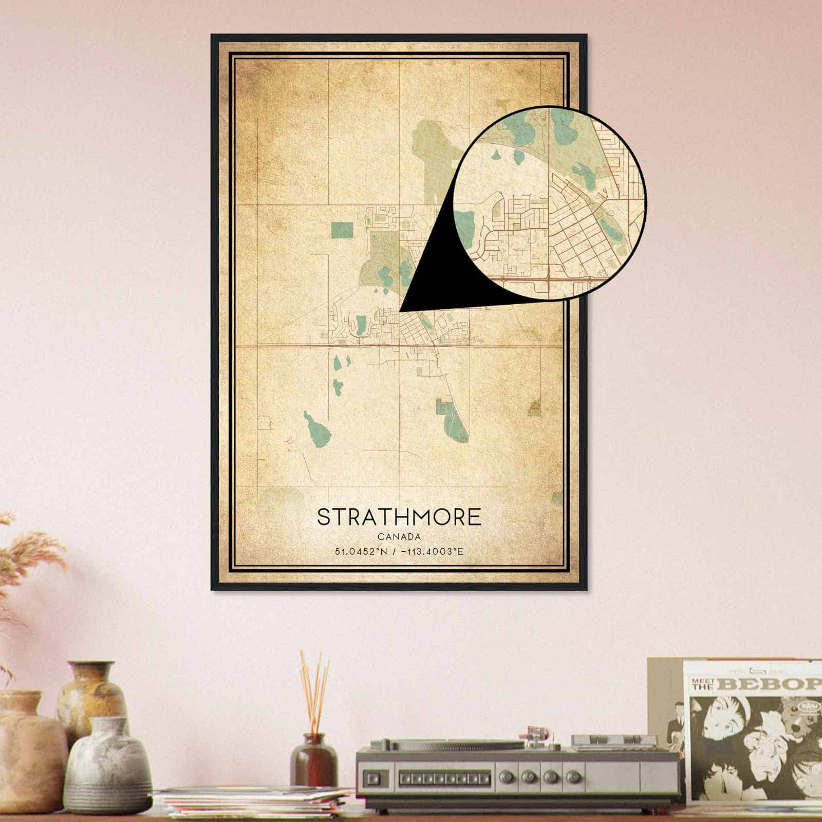 Vintage Strathmore Canada Map Poster, Strathmore City Road Wall Art ...
