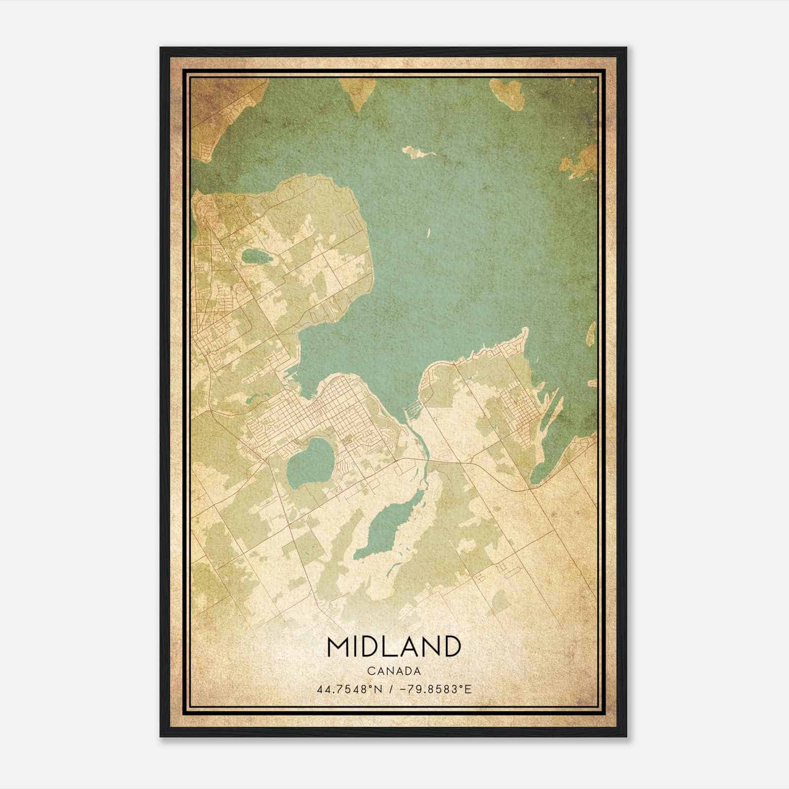 Vintage Midland Canada Map Poster, Midland City Road Wall Art Print ...