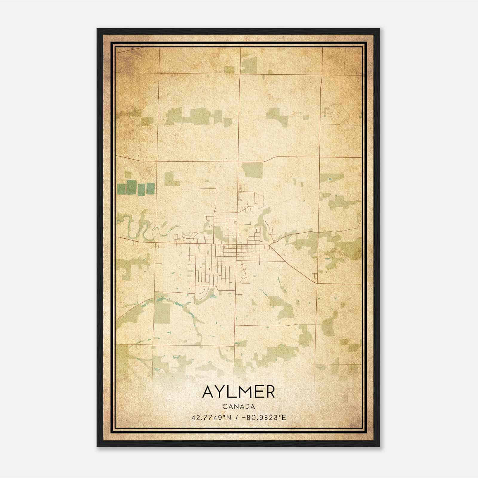 Vintage Aylmer Canada Map Poster, Aylmer City Road Wall Art Print ...