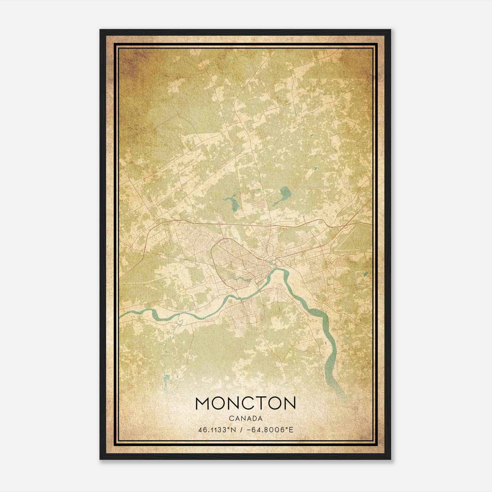 Vintage Moncton Canada Map Poster, Moncton City Road Wall Art Print ...