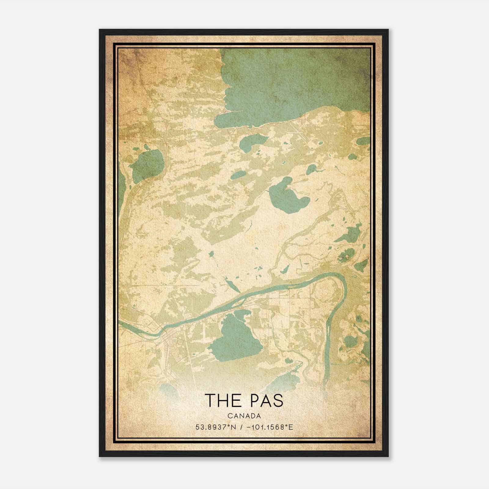 Vintage The Pas Canada Map Poster, The Pas City Road Wall Art Print ...