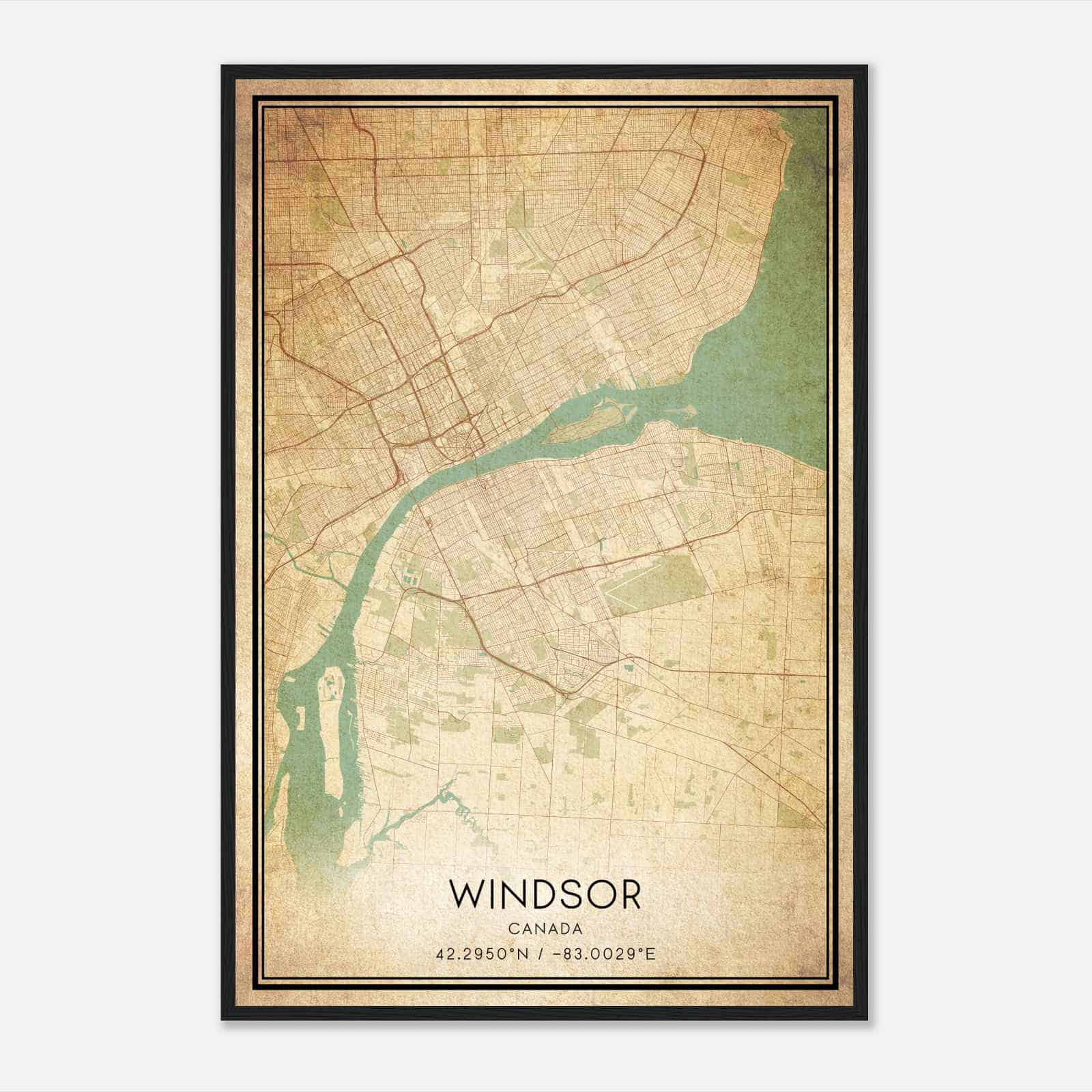 Vintage Windsor Canada Map Poster, Windsor City Road Wall Art Print ...