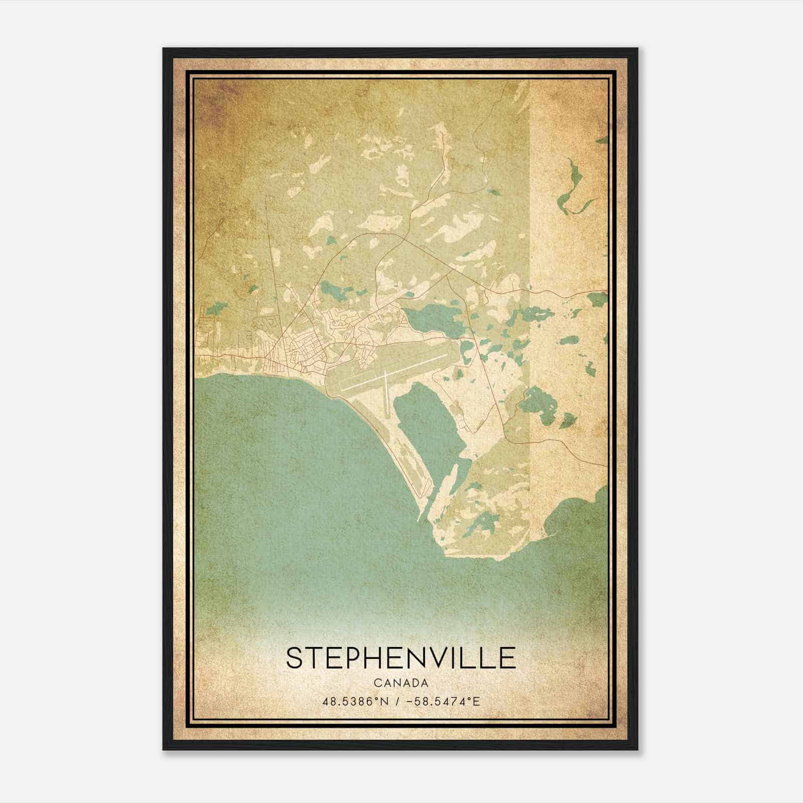 Vintage Stephenville Canada Map Poster, Stephenville City Road Wall Art ...