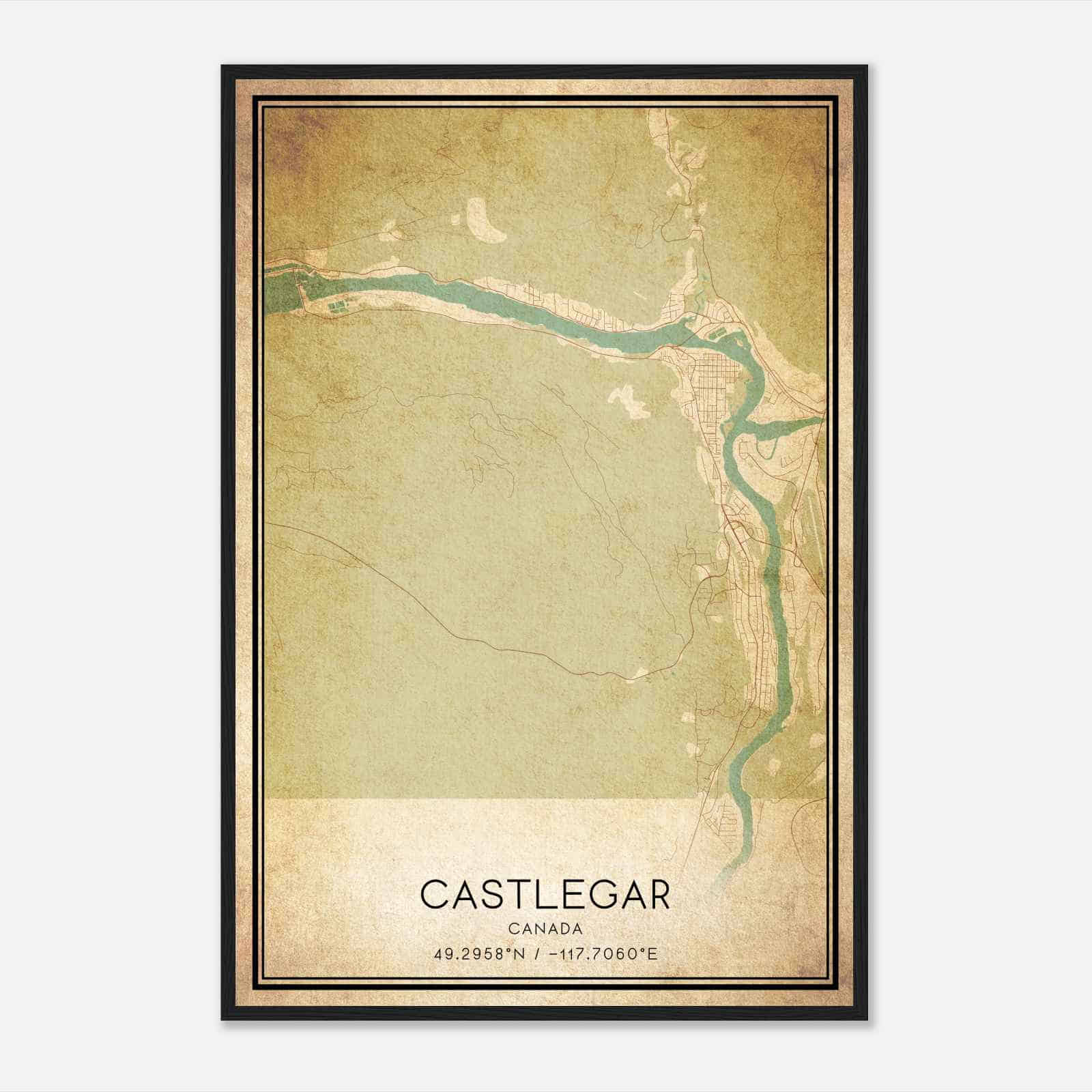 Vintage Castlegar Canada Map Poster, Castlegar City Road Wall Art Print ...