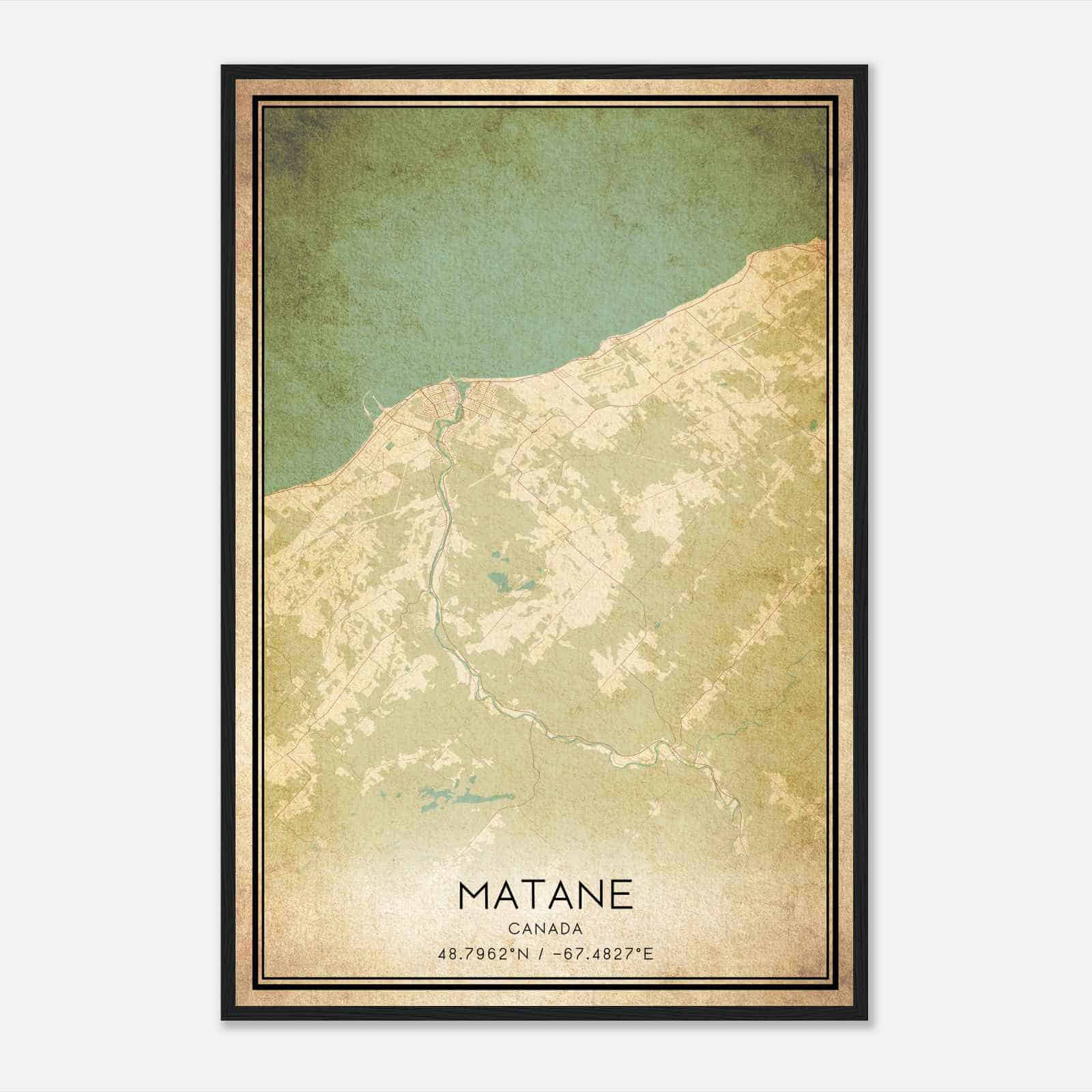 Vintage Matane Canada Map Poster, Matane City Road Wall Art Print ...
