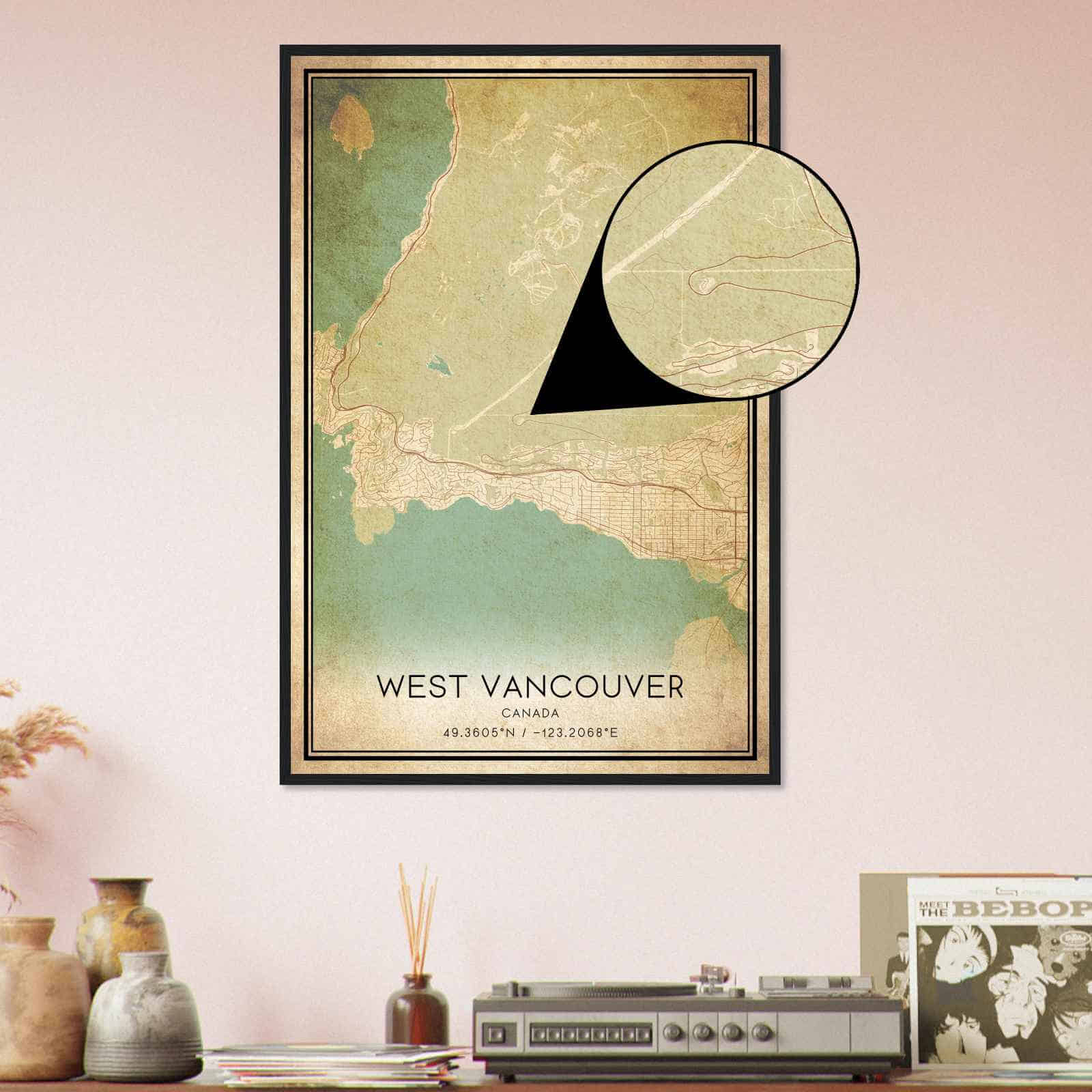 Vintage West Vancouver Canada Map Poster, West Vancouver City Road Wall ...