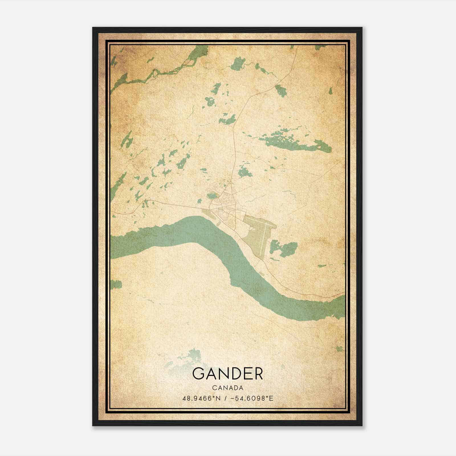 Vintage Gander Canada Map Poster, Gander City Road Wall Art Print ...