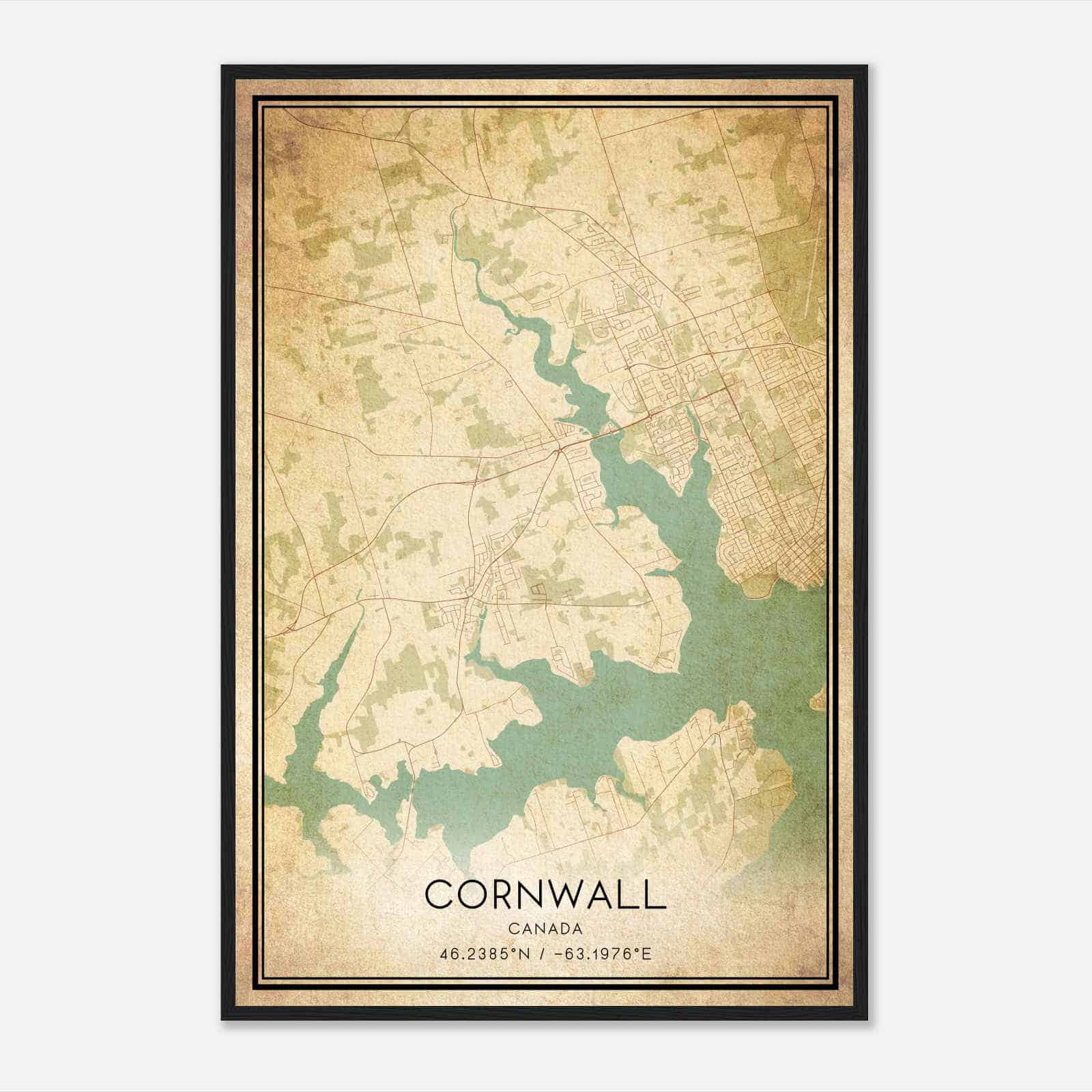 Vintage Cornwall Canada Map Poster, Cornwall City Road Wall Art Print ...