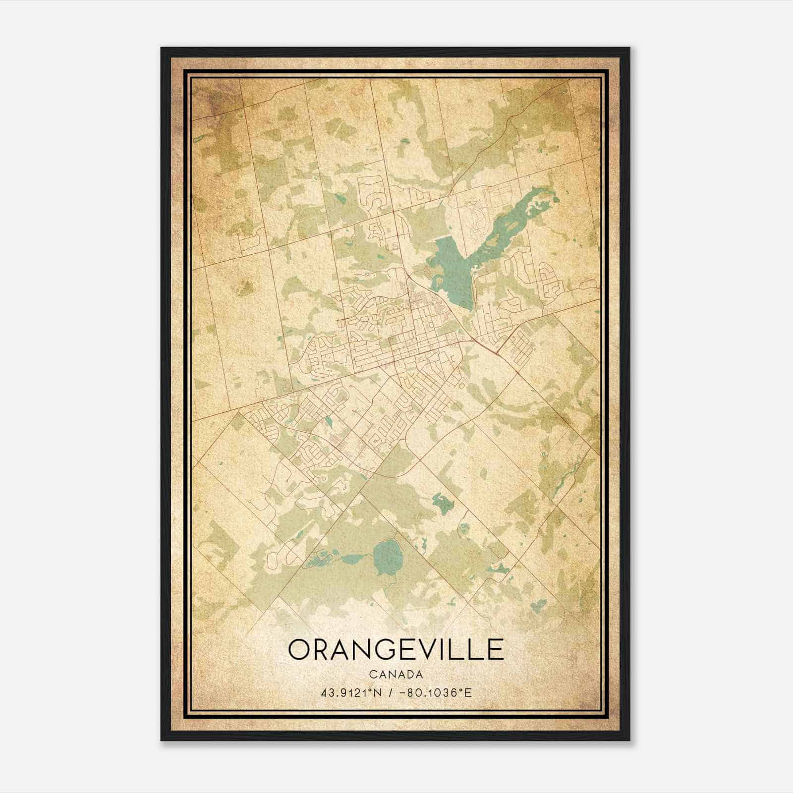 Vintage Orangeville Canada Map Poster, Orangeville City Road Wall Art Print - Custom Maps & Posters