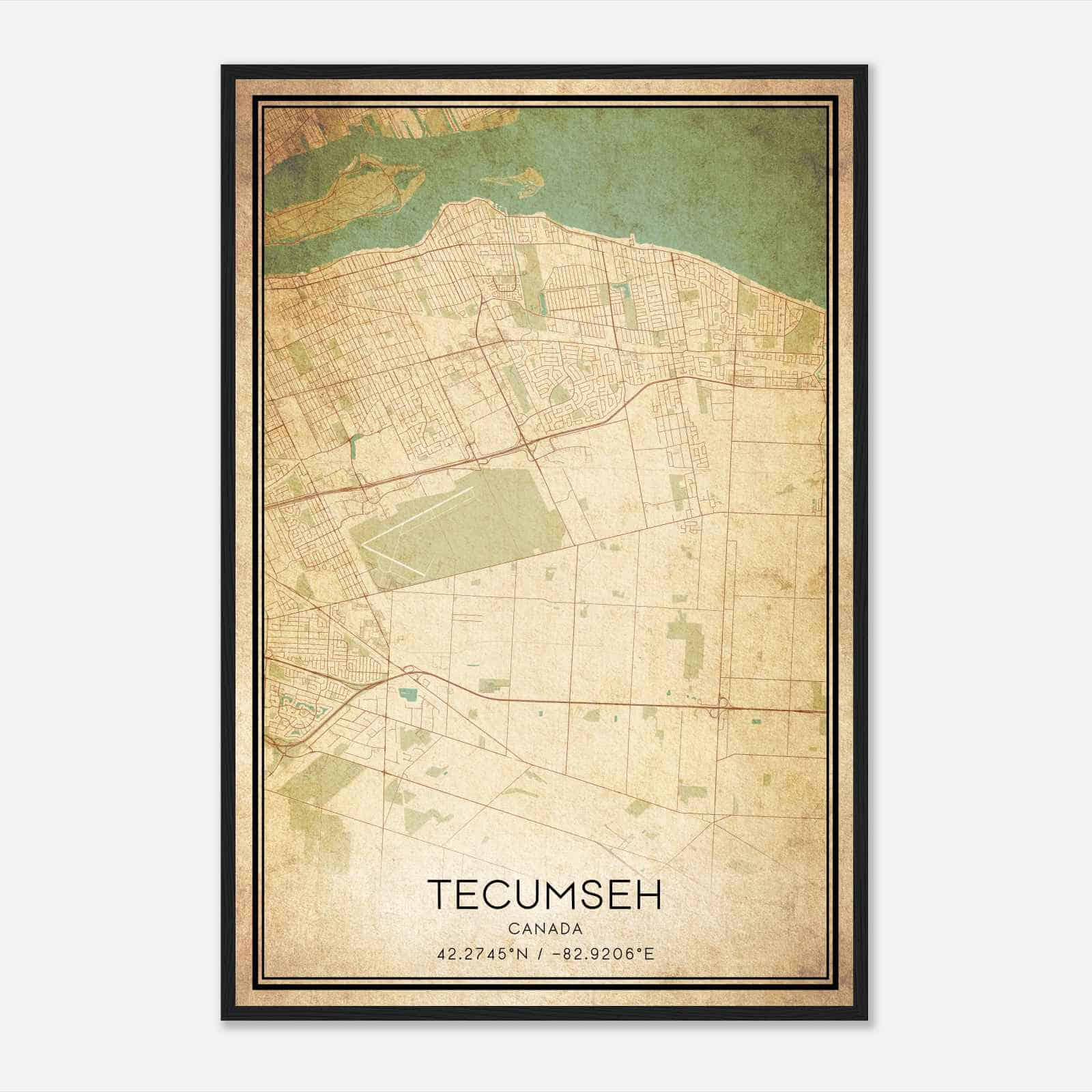 Vintage Tecumseh Canada Map Poster, Tecumseh City Road Wall Art Print ...