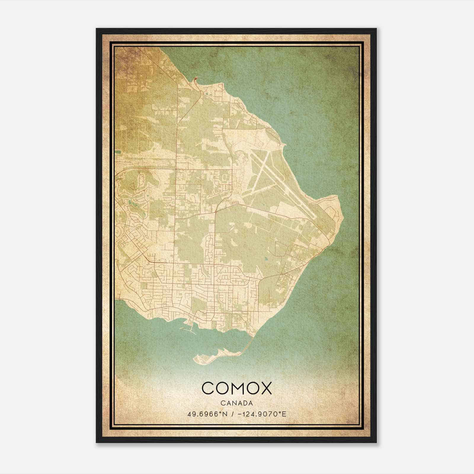 Vintage Comox Canada Map Poster, Comox City Road Wall Art Print ...