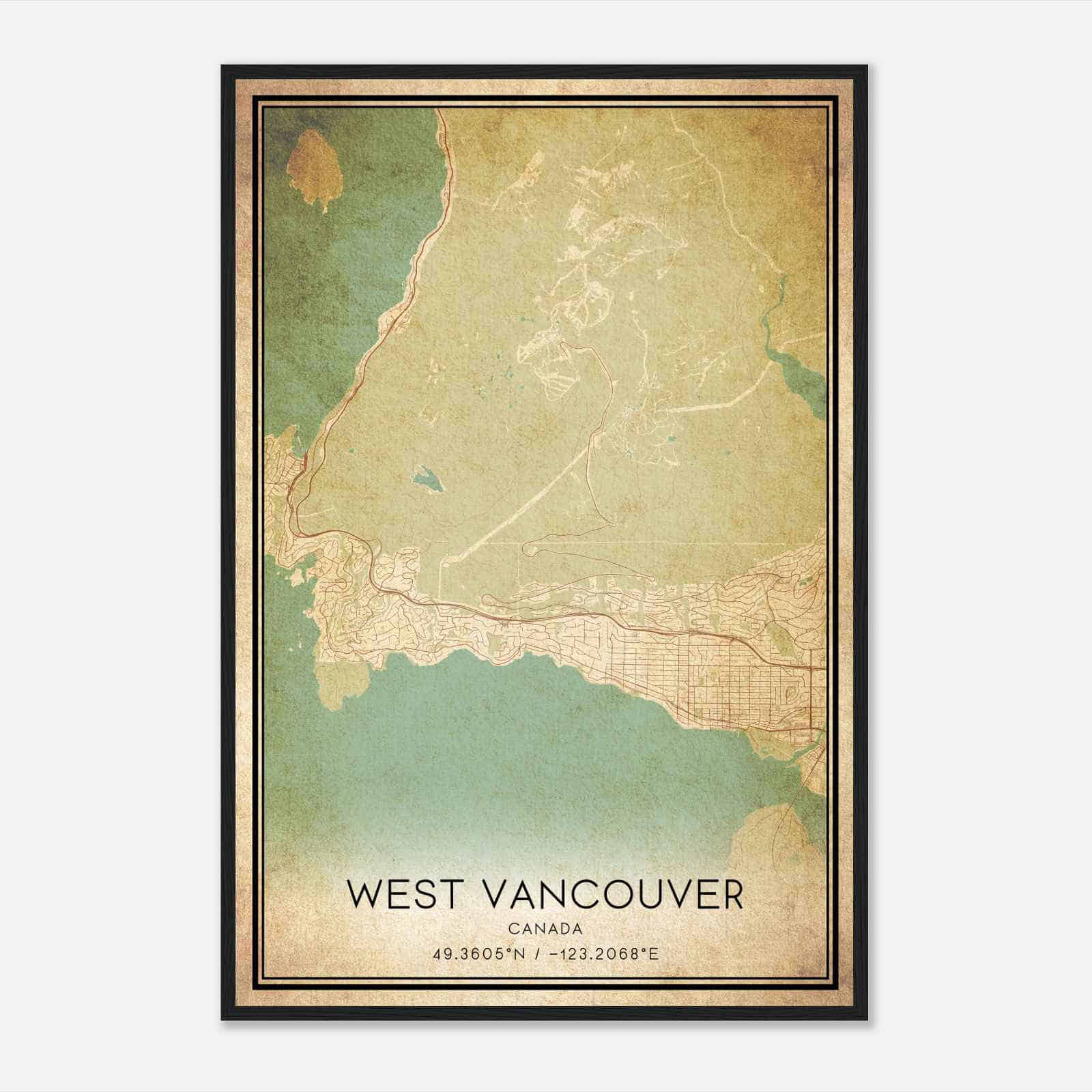 Vintage West Vancouver Canada Map Poster, West Vancouver City Road Wall ...