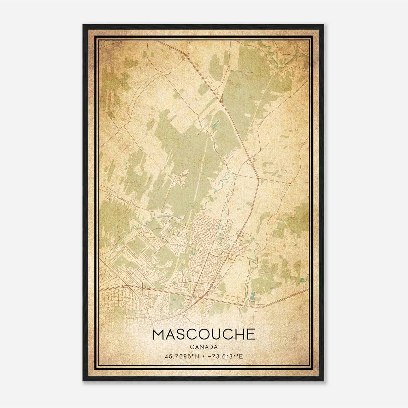 Vintage Mascouche Canada Map Poster, Mascouche City Road Wall Art Print ...