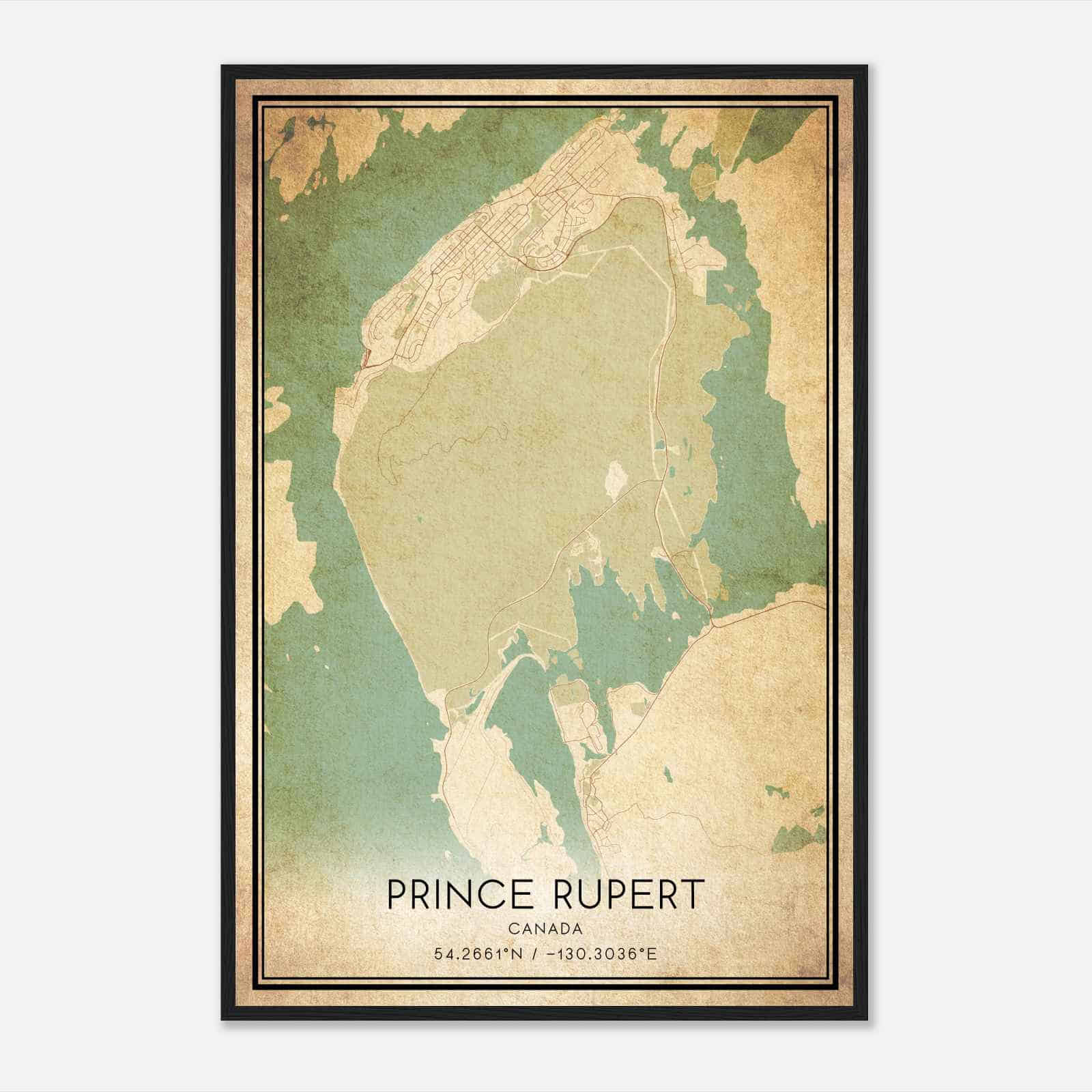 Vintage Prince Rupert Canada Map Poster, Prince Rupert City Road Wall ...