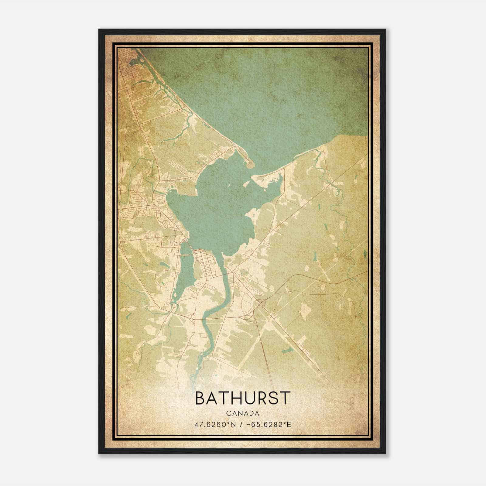 Vintage Bathurst Canada Map Poster, Bathurst City Road Wall Art Print ...