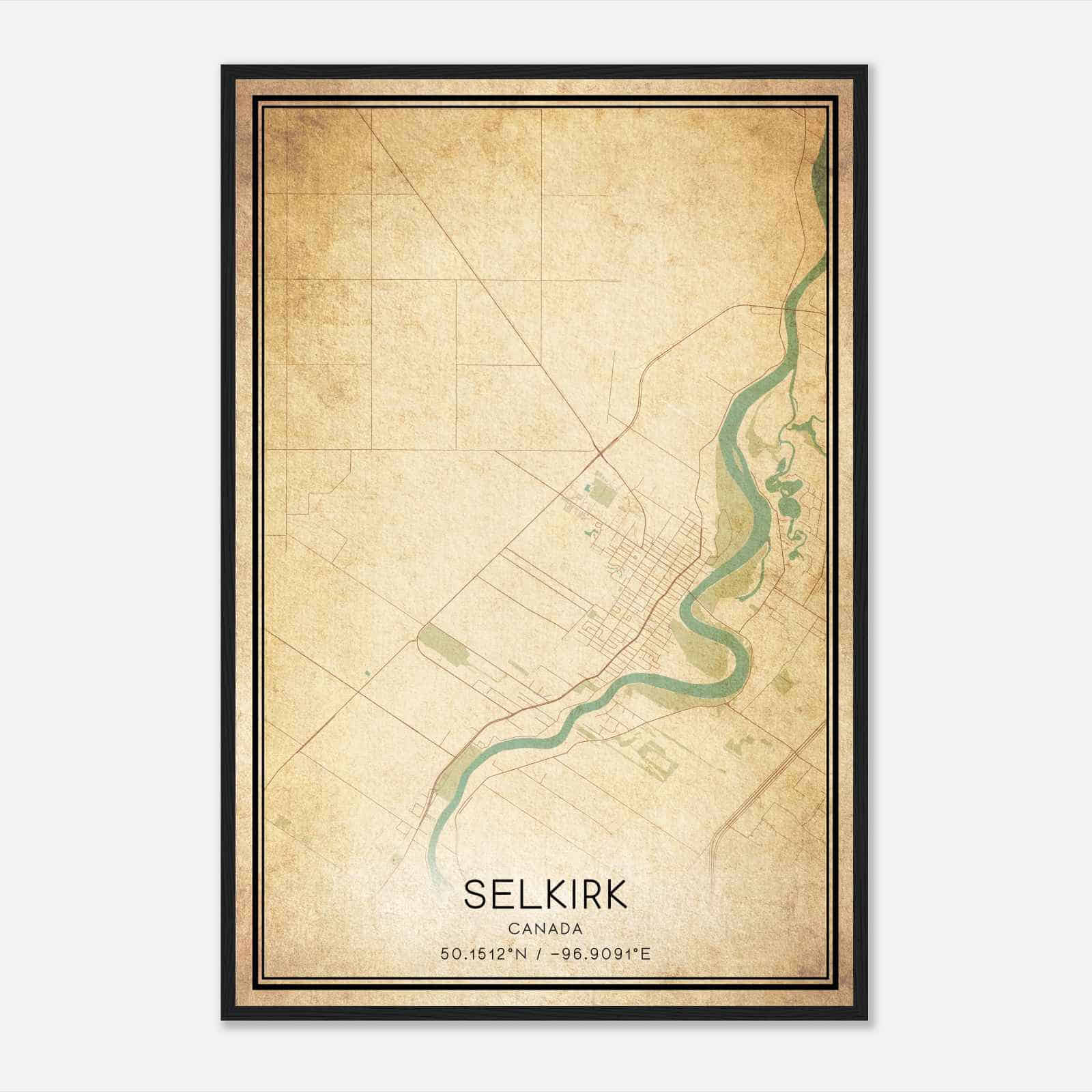 Vintage Selkirk Canada Map Poster, Selkirk City Road Wall Art Print ...
