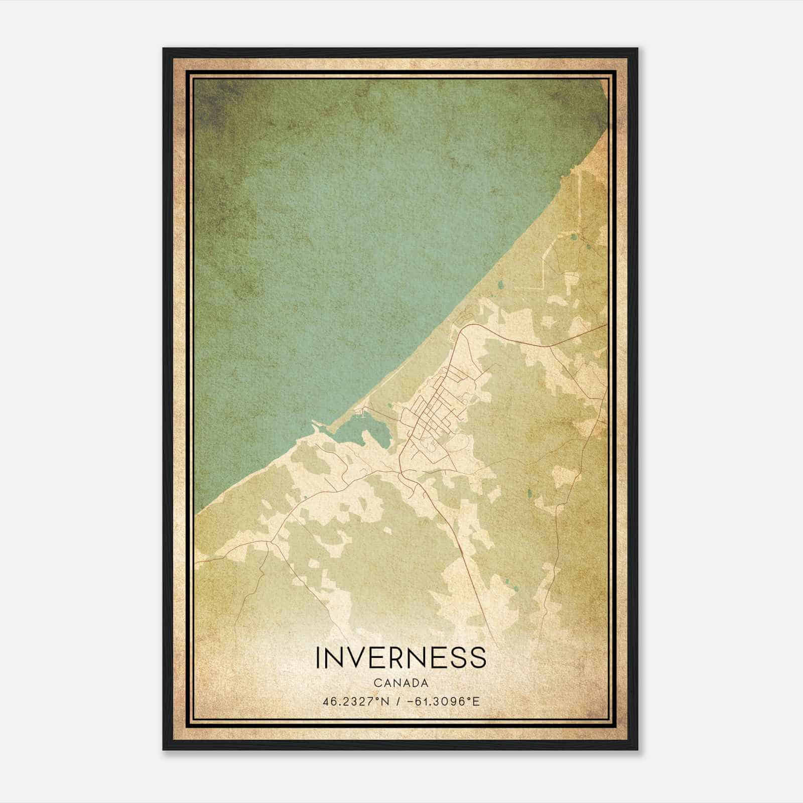 Vintage Inverness Canada Map Poster, Inverness City Road Wall Art Print ...
