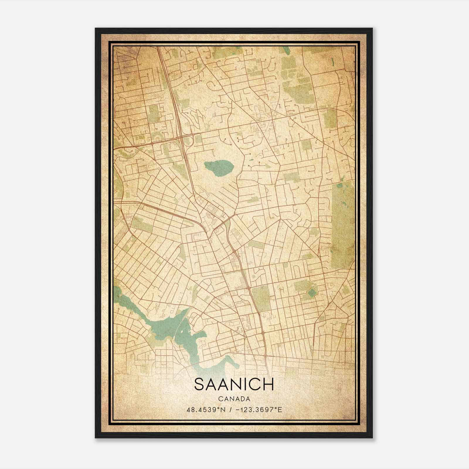 Vintage Saanich Canada Map Poster, Saanich City Road Wall Art Print ...