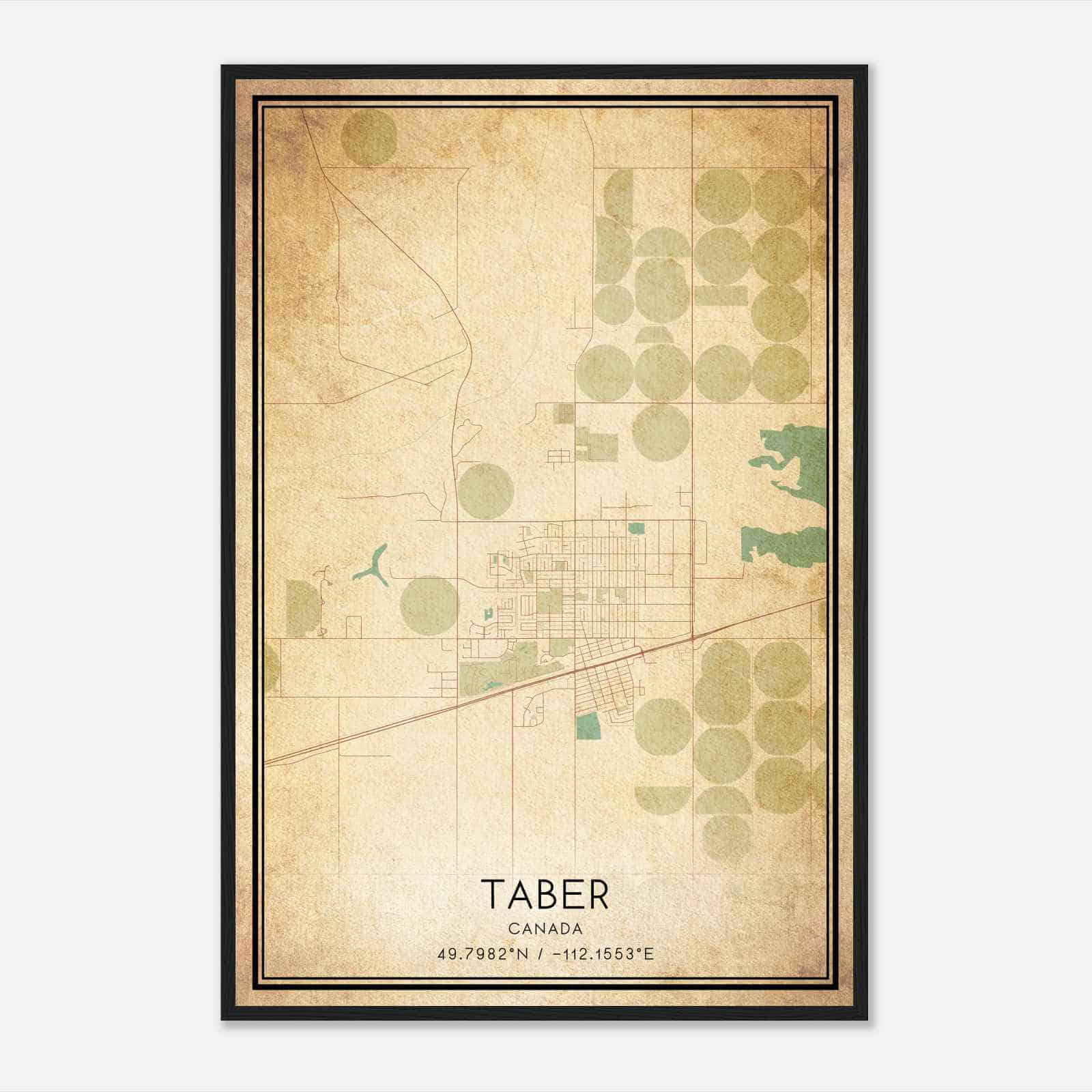 Vintage Taber Canada Map Poster, Taber City Road Wall Art Print ...