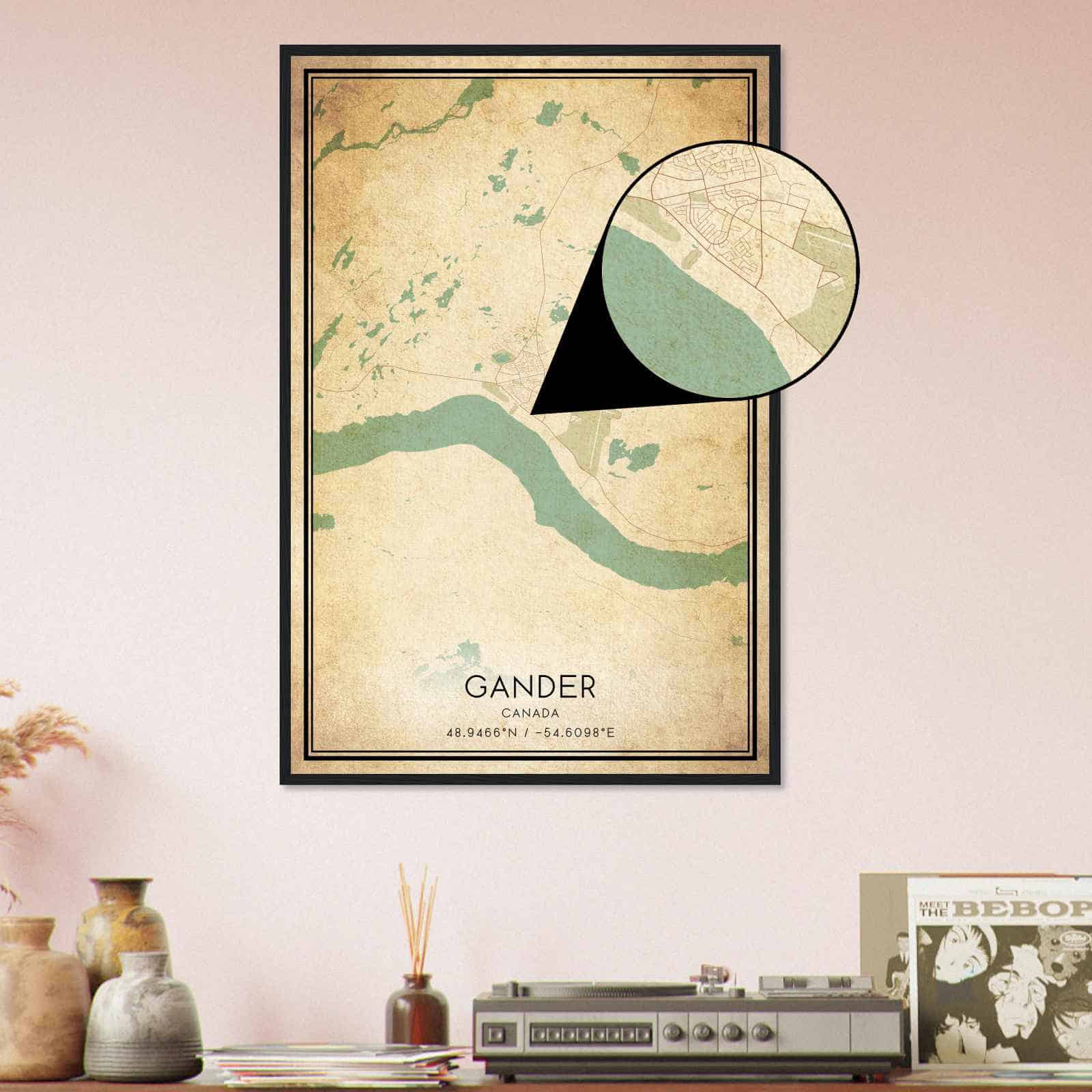 Vintage Gander Canada Map Poster, Gander City Road Wall Art Print ...
