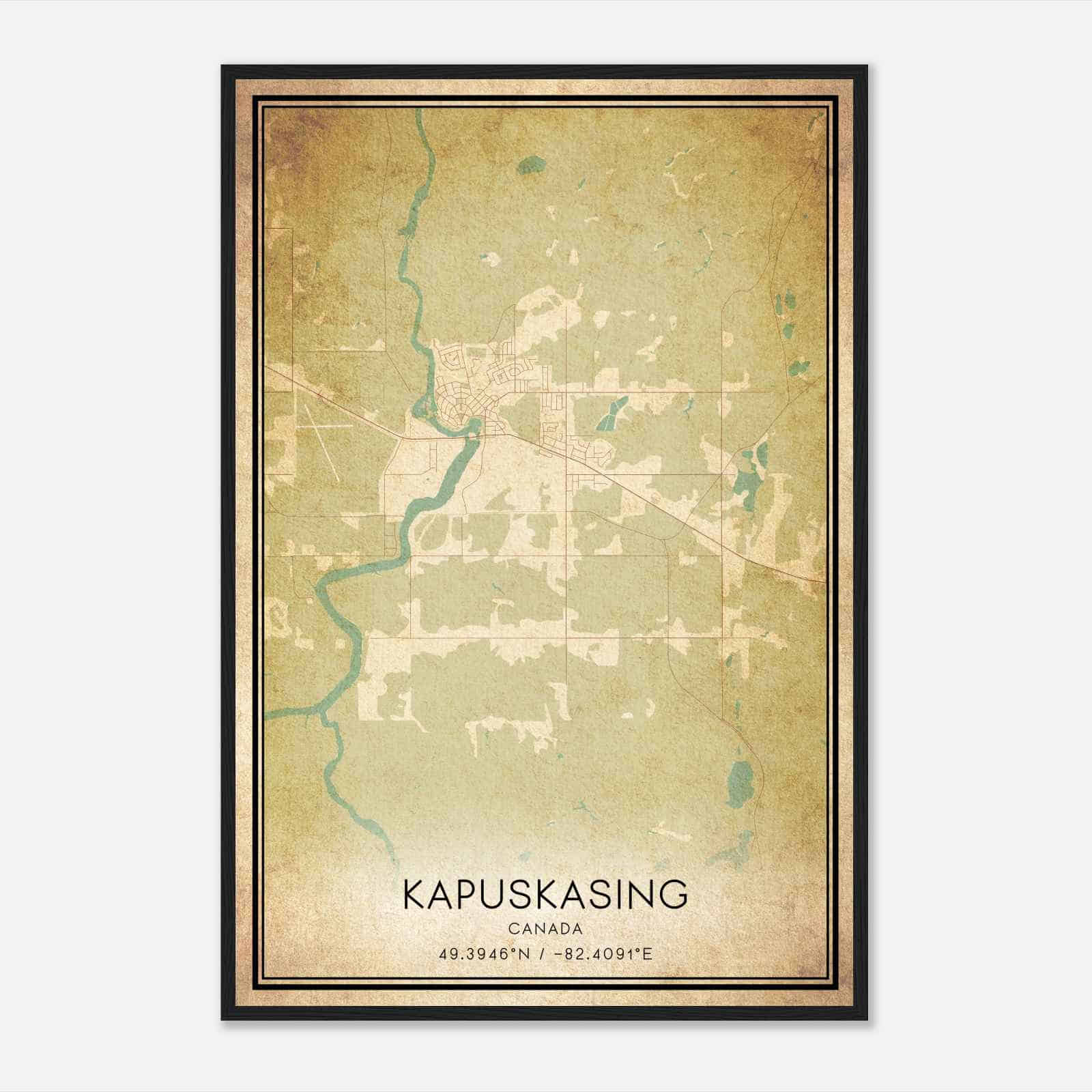 Vintage Kapuskasing Canada Map Poster, Kapuskasing City Road Wall Art ...