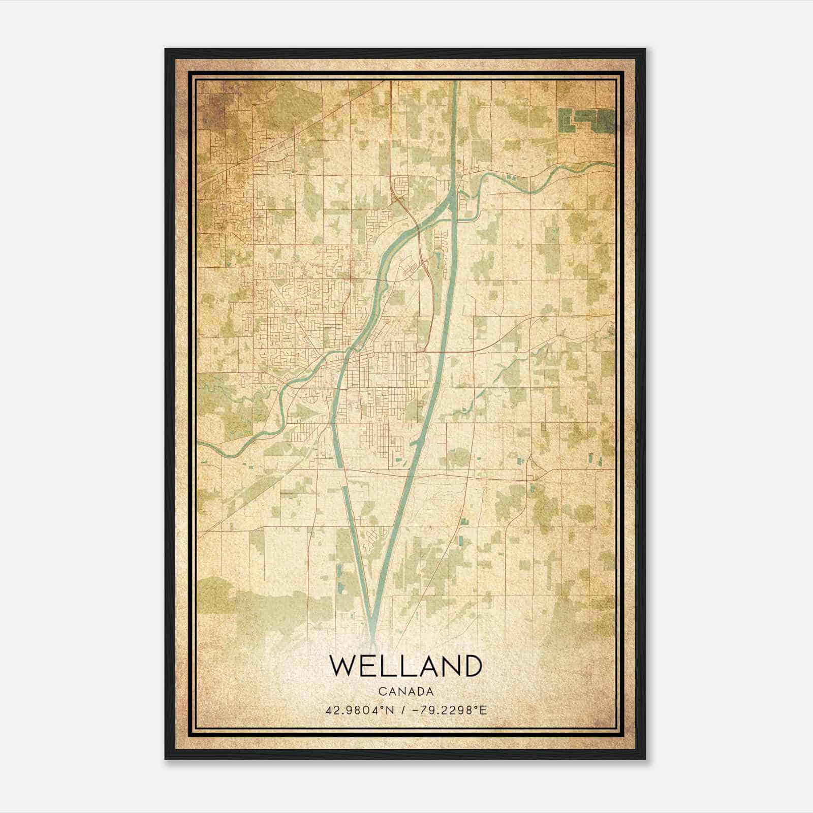 Vintage Welland Canada Map Poster, Welland City Road Wall Art Print ...