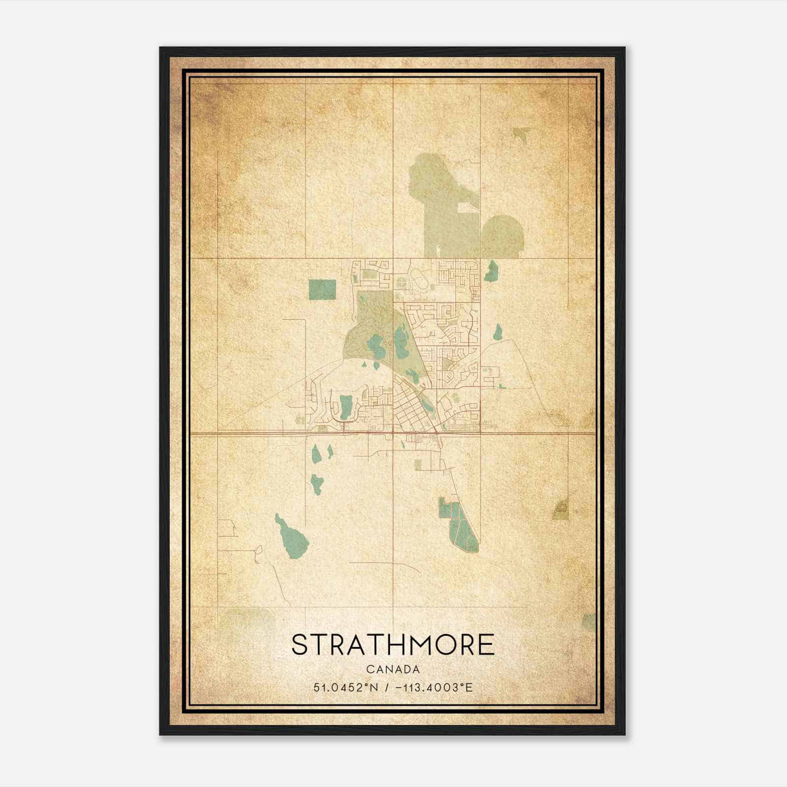 Vintage Strathmore Canada Map Poster, Strathmore City Road Wall Art ...