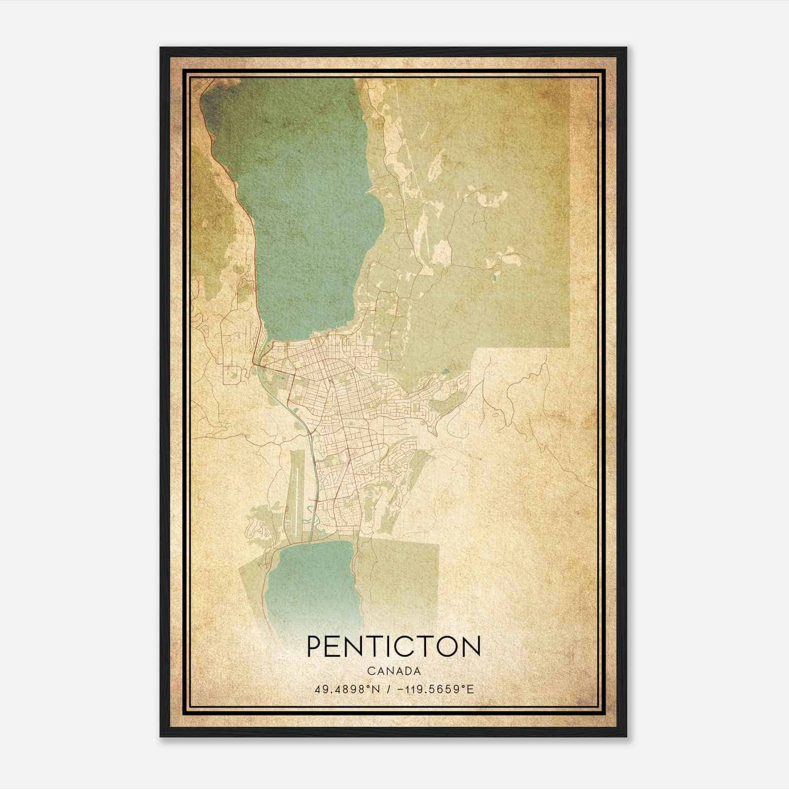 Vintage Penticton Canada Map Poster, Penticton City Road Wall Art Print ...