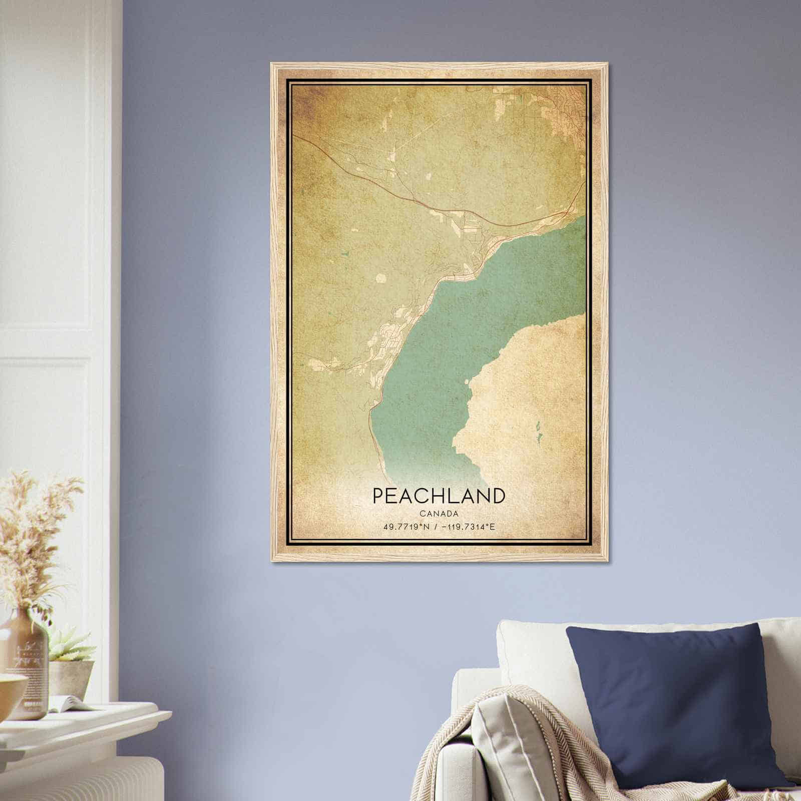 Vintage Peachland Canada Map Poster, Peachland City Road Wall Art Print ...