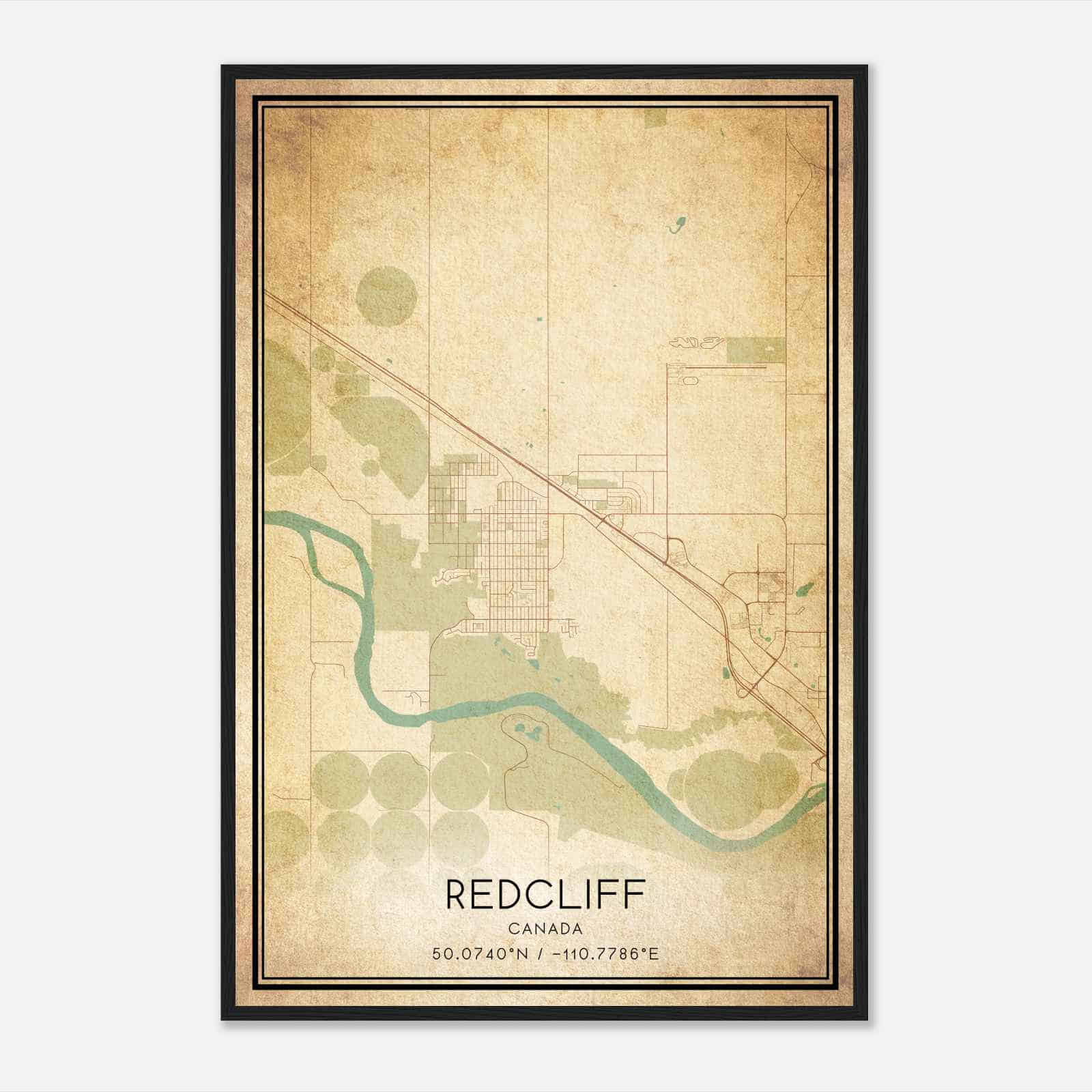 Vintage Redcliff Canada Map Poster, Redcliff City Road Wall Art Print ...
